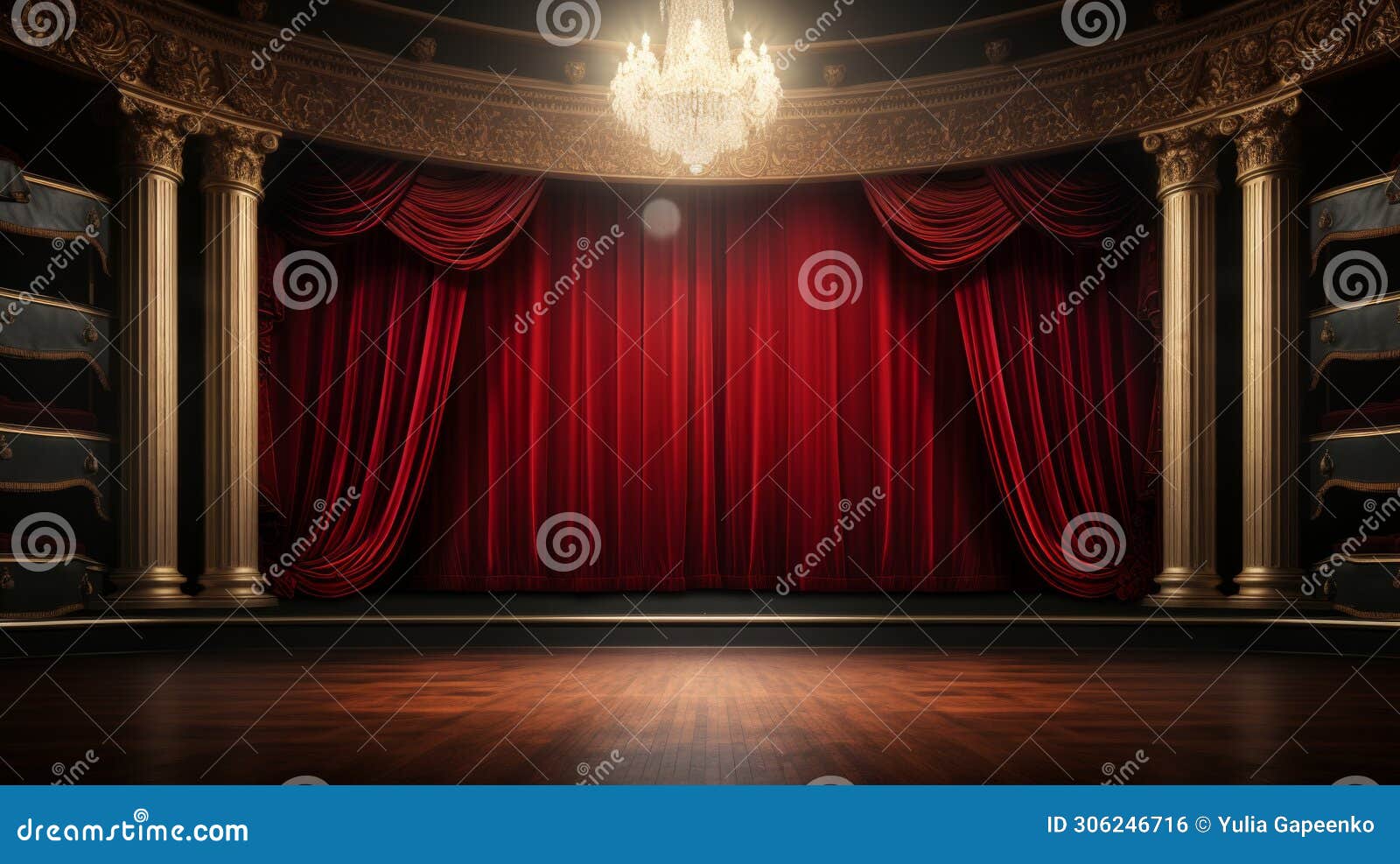An Upscale Empty Theater Stage with Dramatic, Floor-to-ceiling Red ...