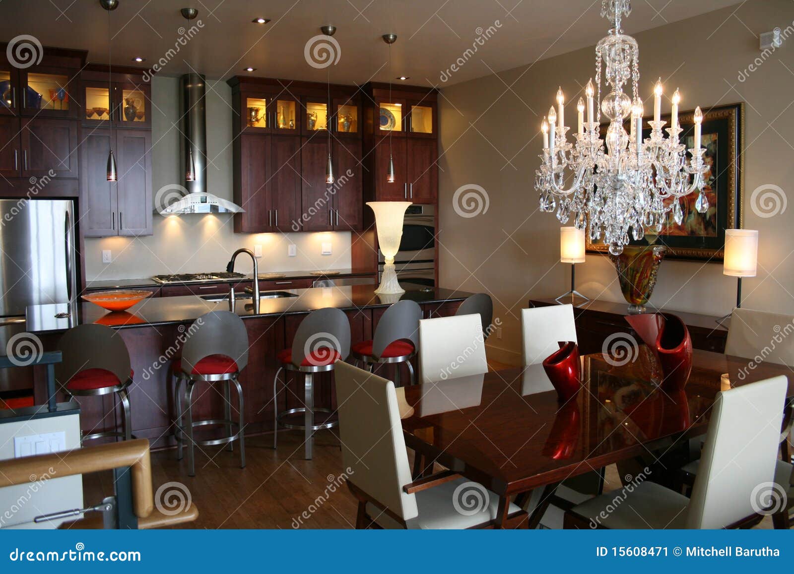 Upscale Kitchen Wood Cabinets Stainless Stock Image - Image of fresh ...
