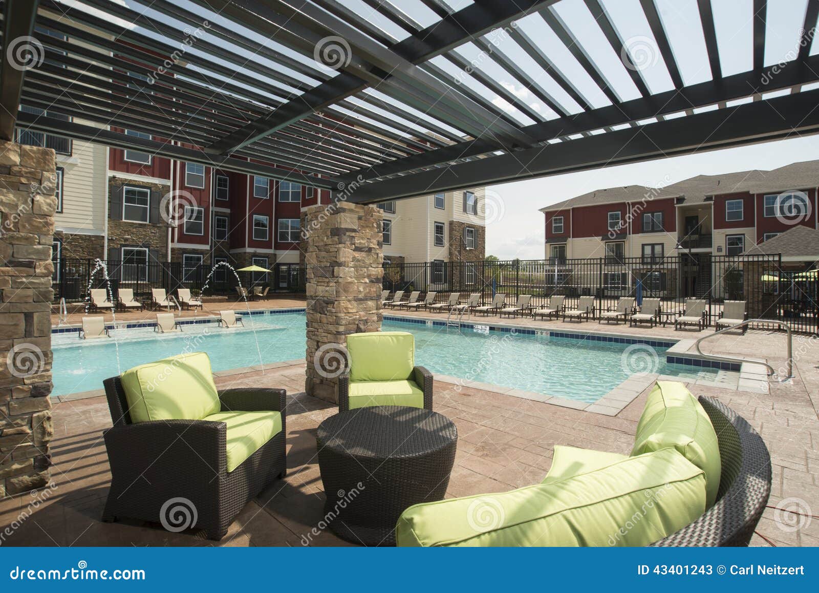 Upscale Pool Area stock image. Image of summer, lounge - 43401243