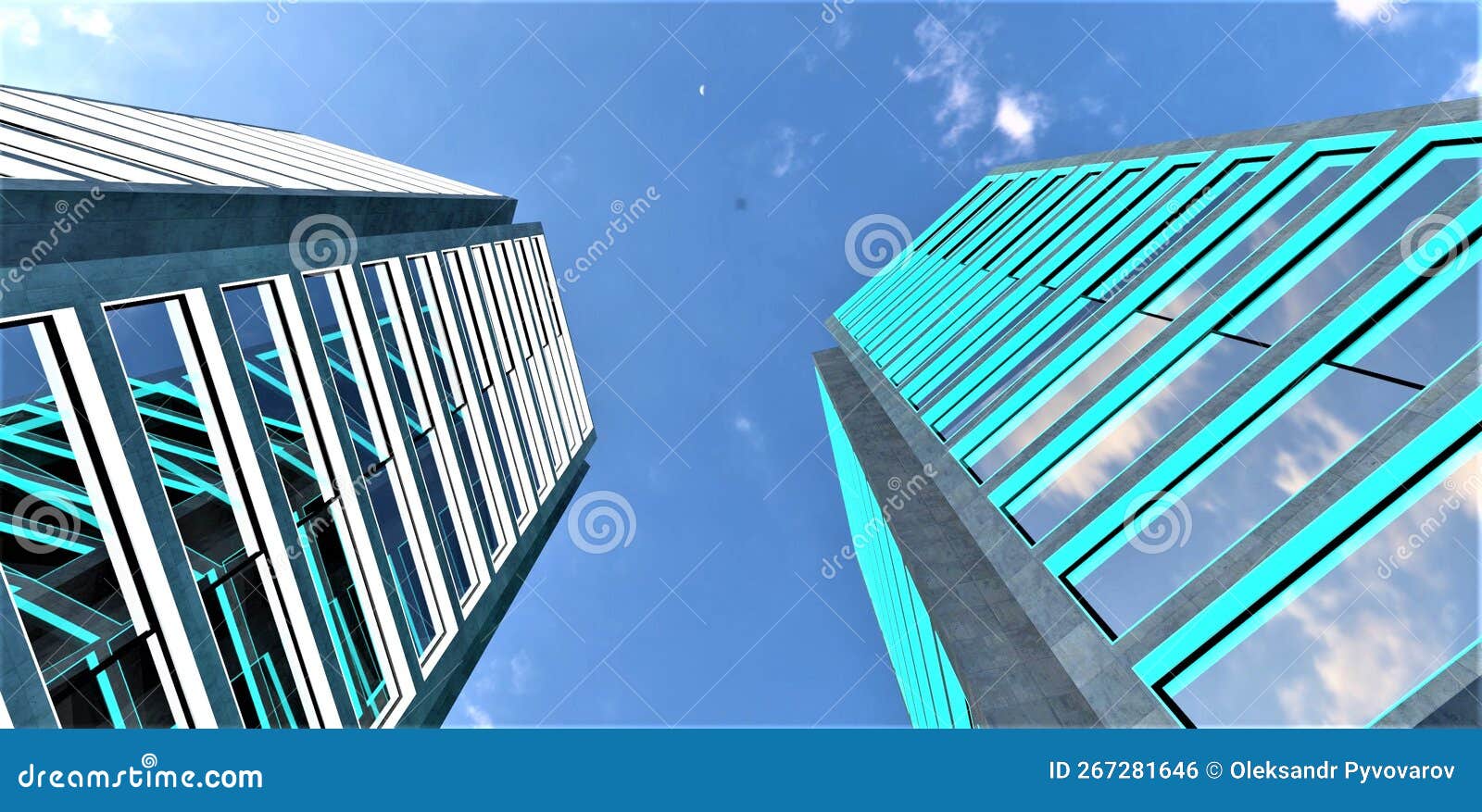 Upscale Skyscrapers Bottom View Against The Blue Cloudy Sky. Day ...