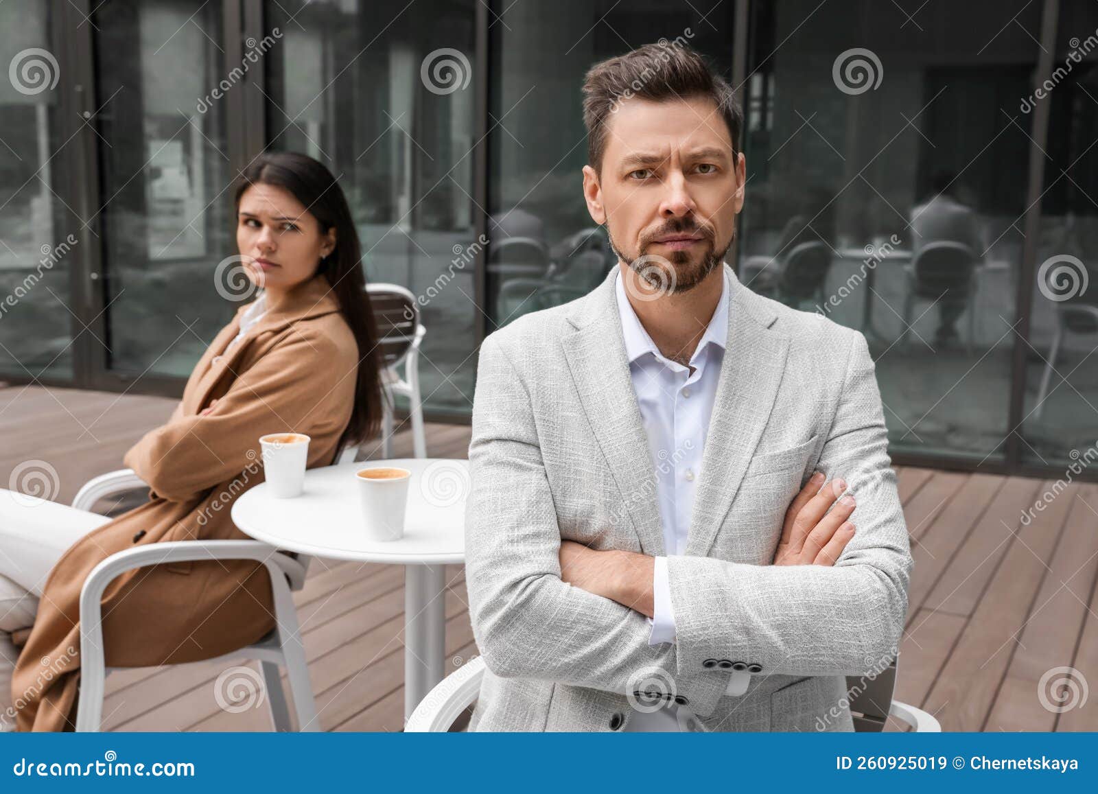 Upset Arguing Couple in Outdoor Cafe. Relationship Problems Stock Image ...