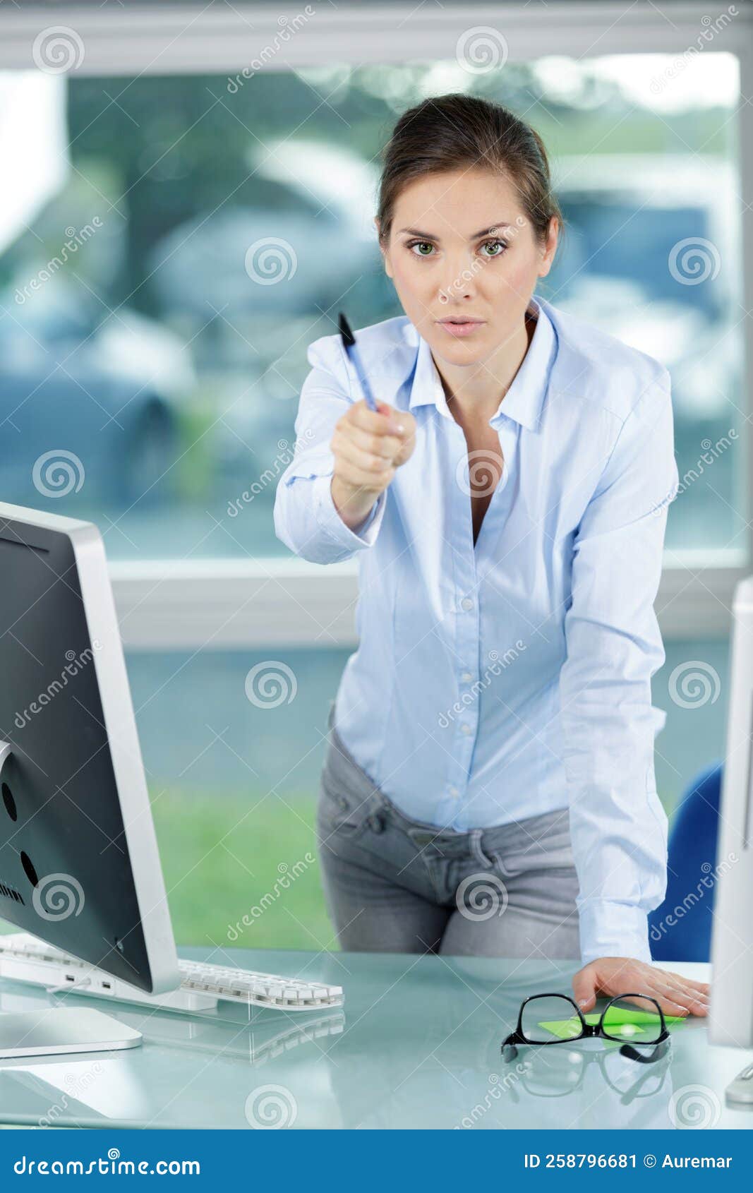 Upset Beautiful Woman Manager Pointing Finger Stock Image - Image of ...
