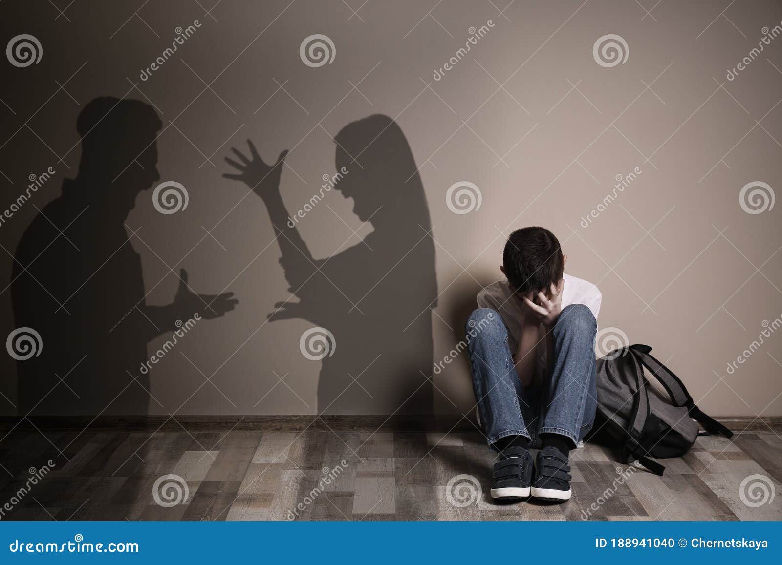 Sad Boy With Arguing Parents Behind Him Royalty-Free Stock Photo ...