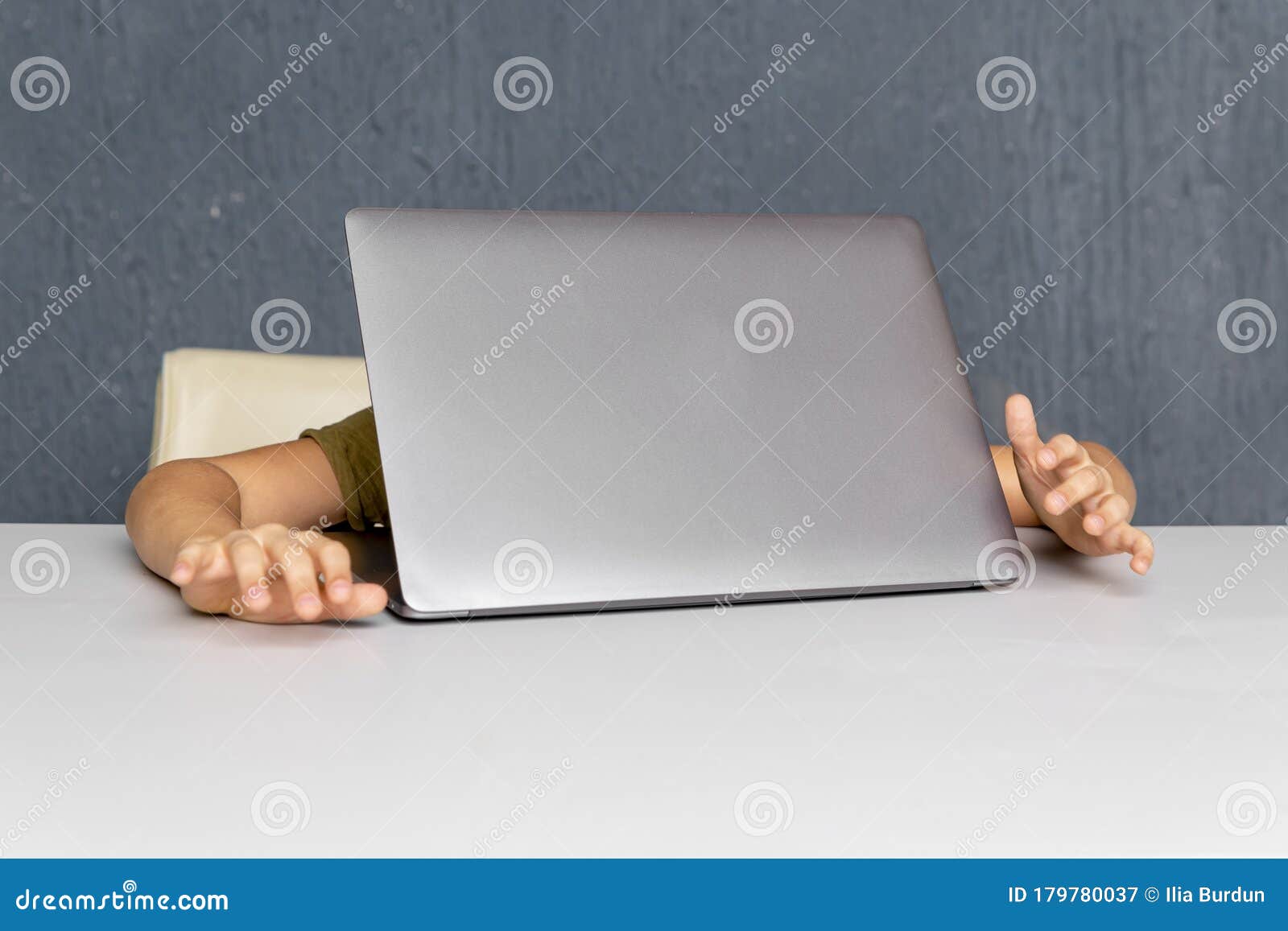 Upset Boy Sitting and Studying on the Computer Online at Quarantine ...