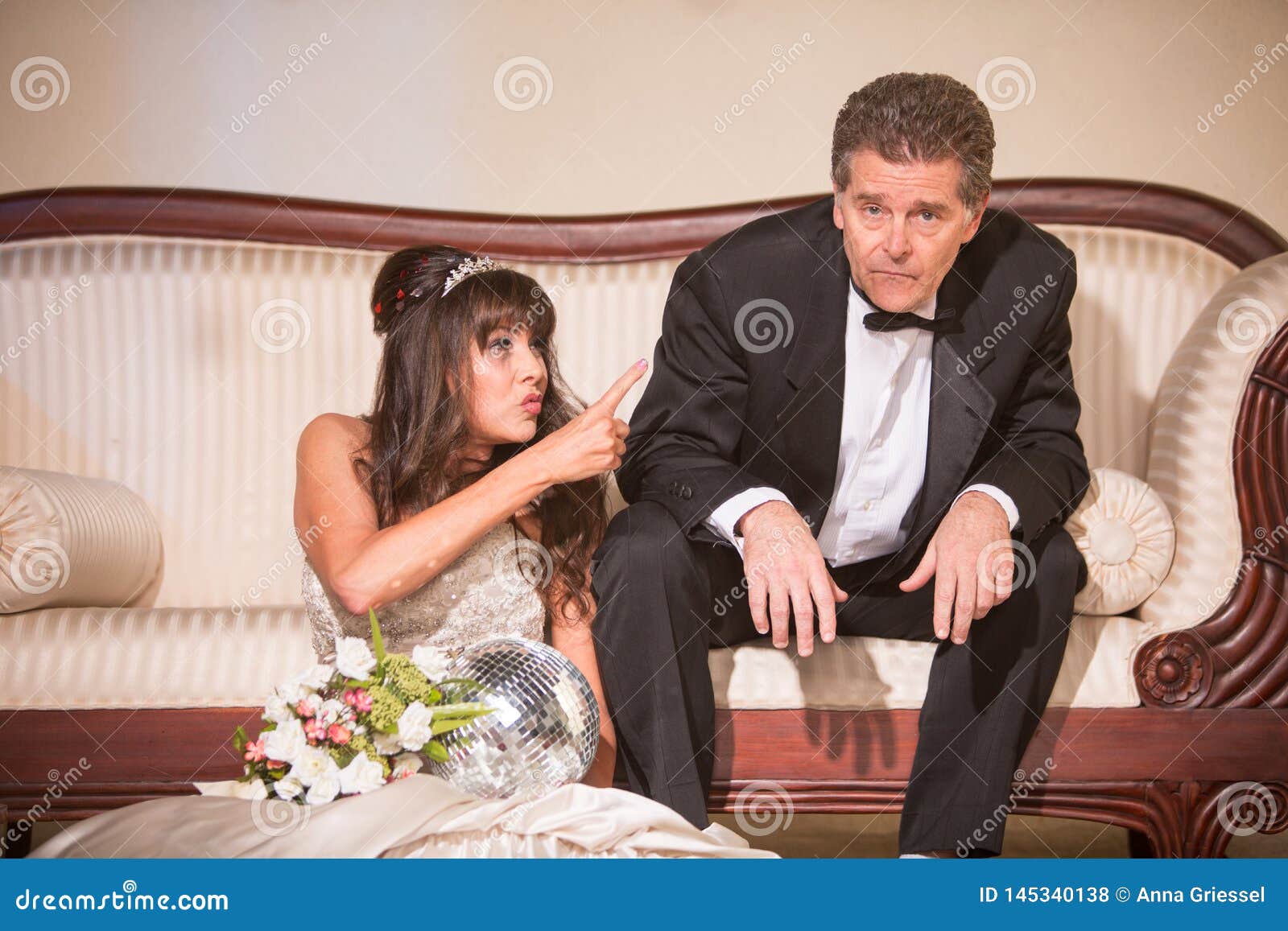 Upset Bride Pointing at Hapless Husband Stock Photo - Image of adult ...