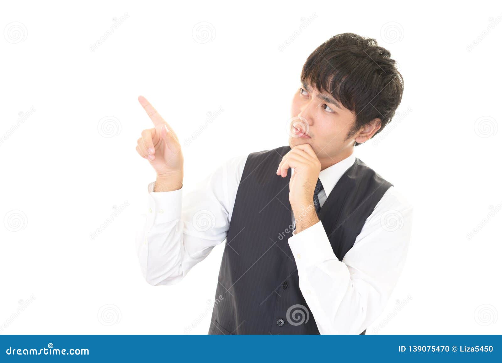 Uneasy Asian businessman stock photo. Image of frustrated - 139075470