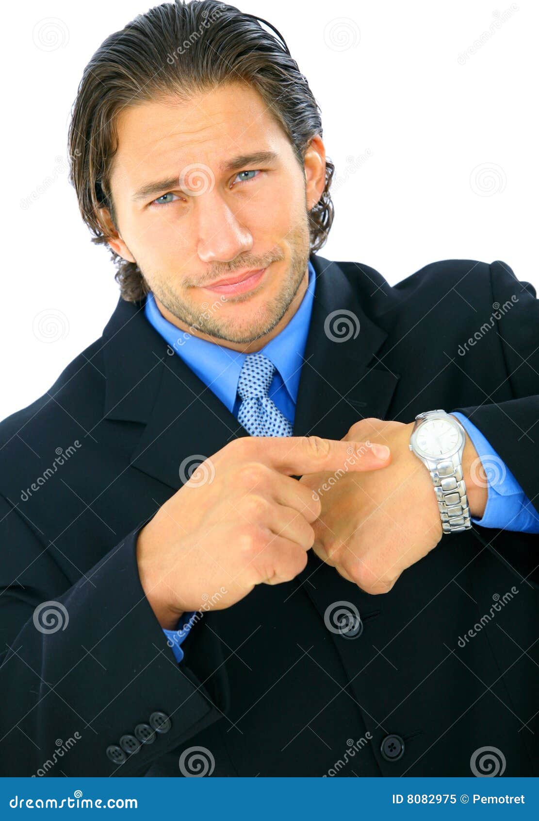 Upset Businessman Pointing at Watch Stock Image - Image of watch, young ...
