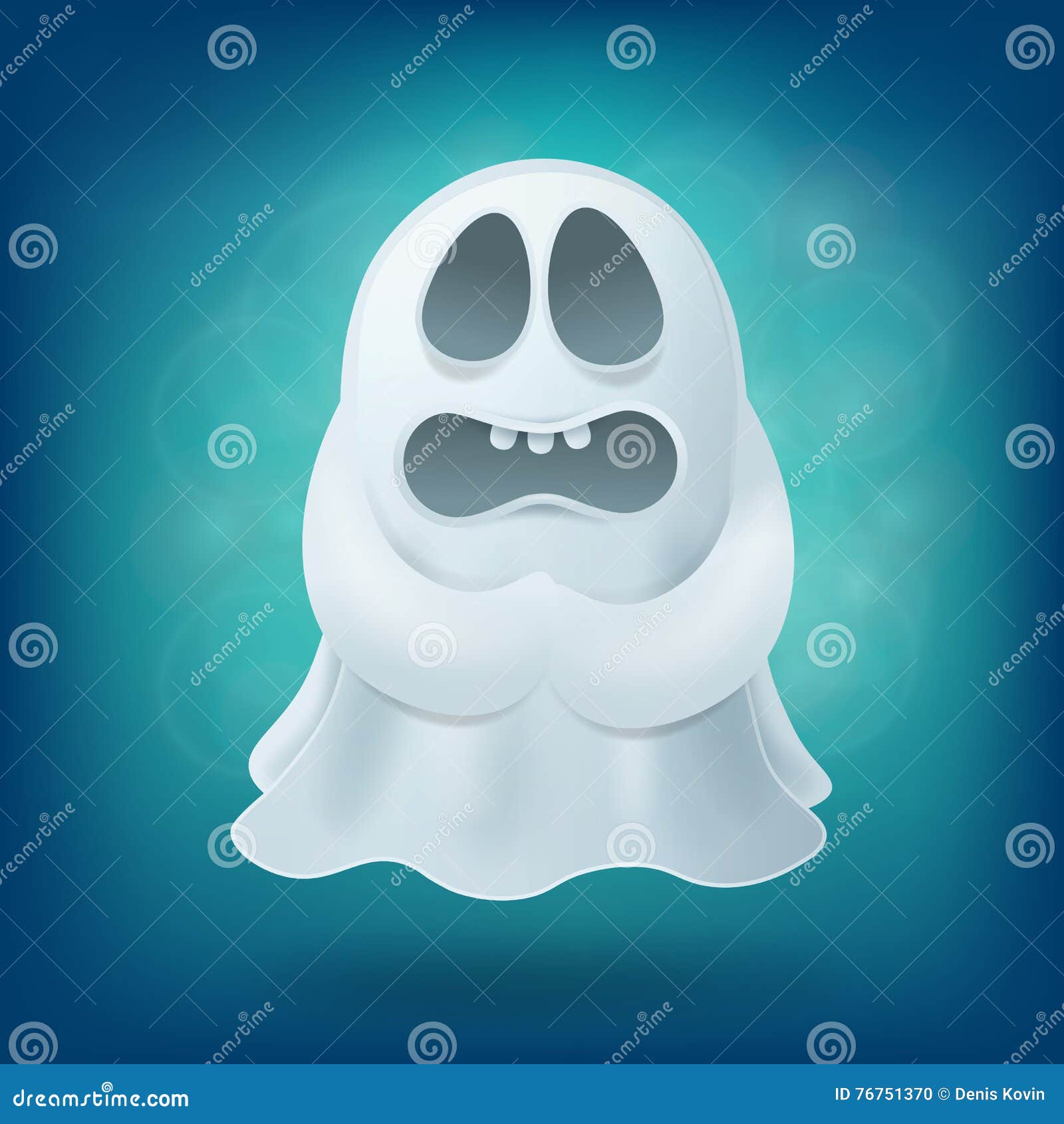 Upset Cartoon Ghost on Blue Background. Halloween Party Design Element ...