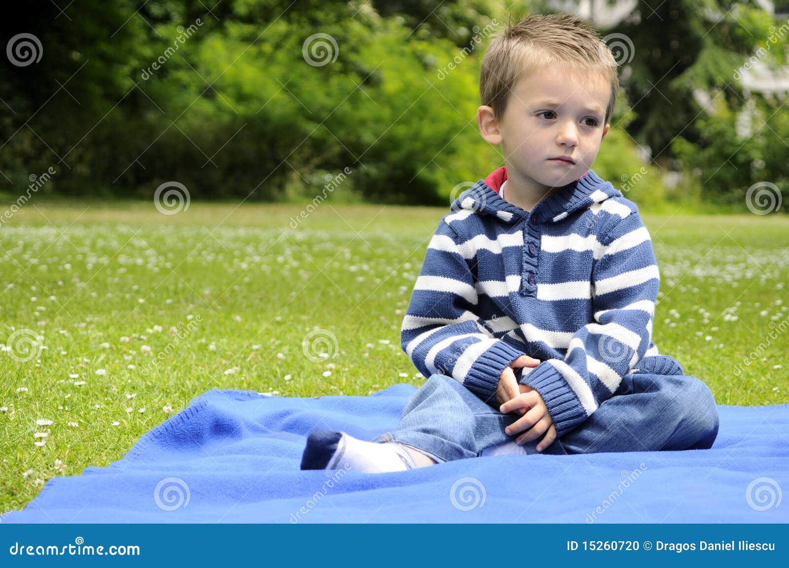 Upset Child Waiting in Park Stock Photo - Image of garden, emotions ...