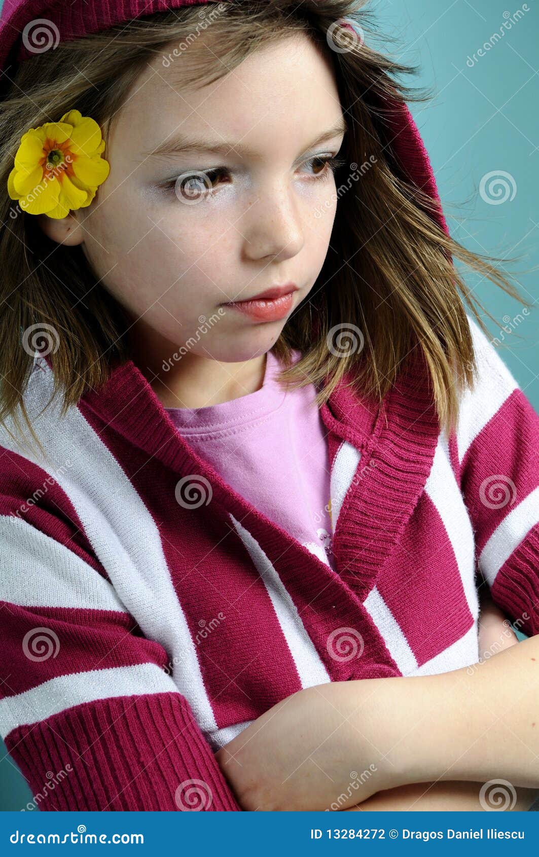Upset Child with Yellow Flower Portrait Stock Photo - Image of children ...