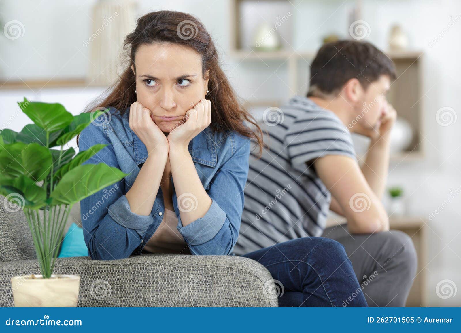 Upset Couple Sitting on Sofa Stock Image - Image of friends, claim ...