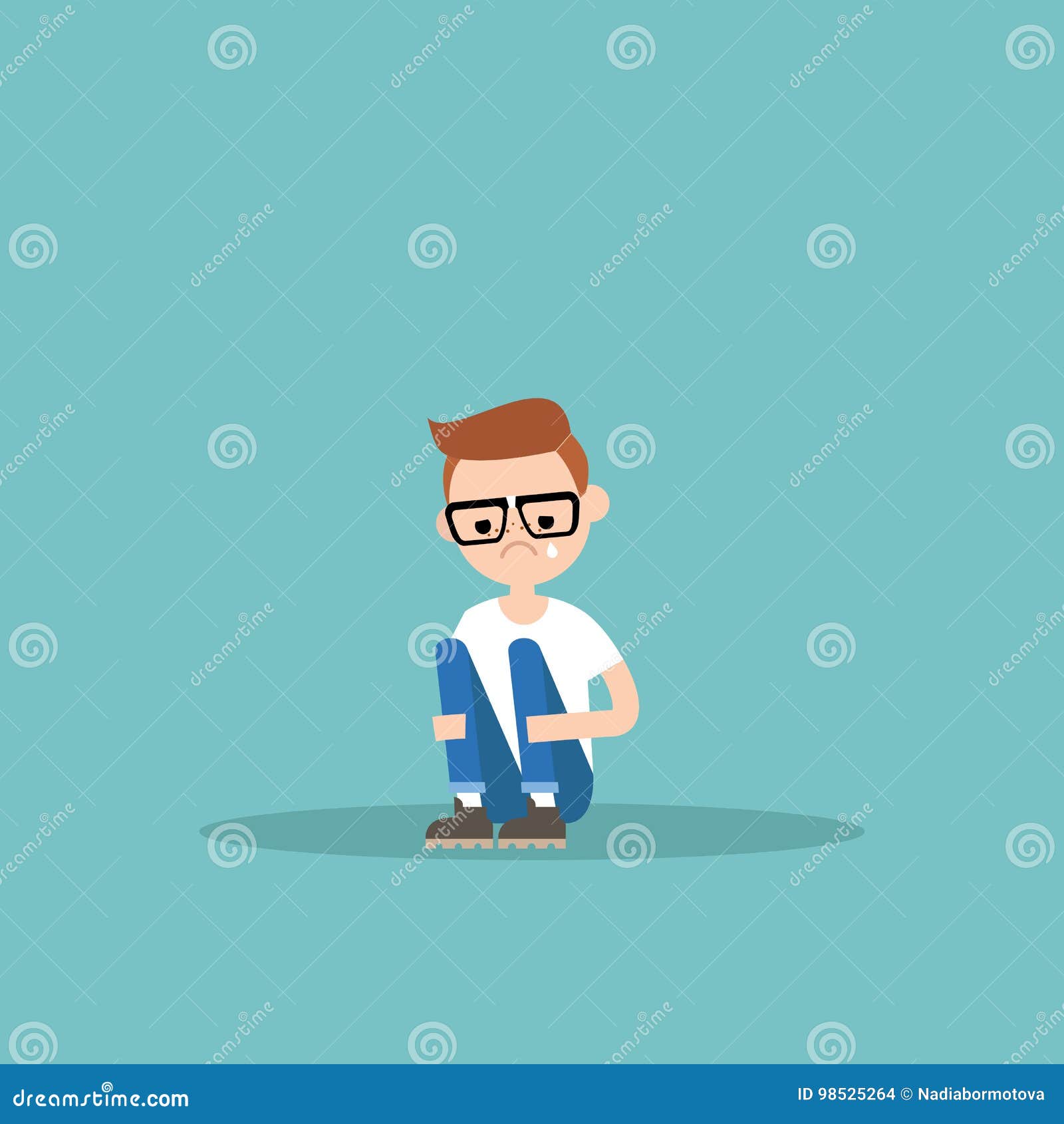 Upset Crying Nerd Boy Sitting and Hugging His Knees Stock Vector ...