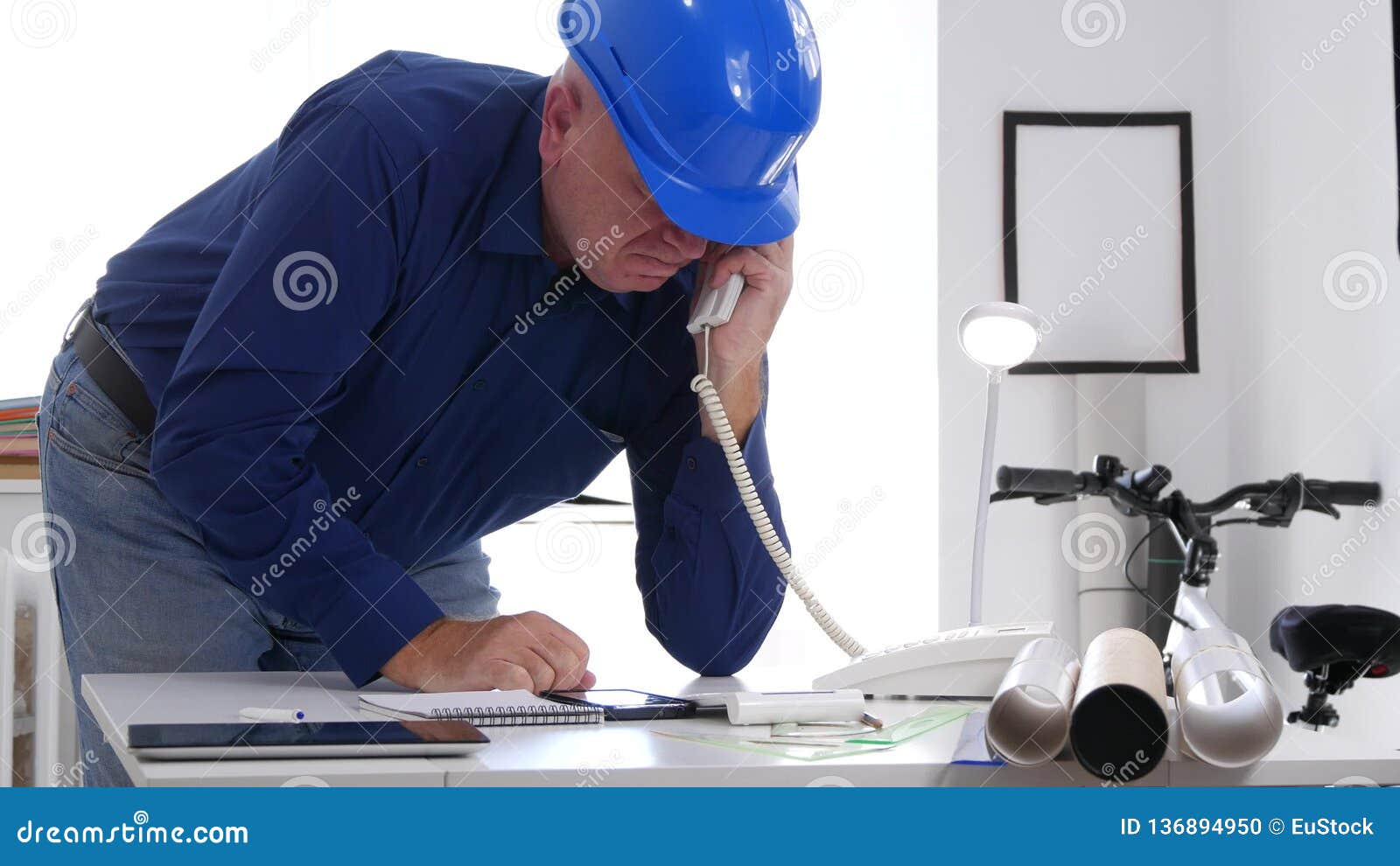 Upset Engineer Try To Make a Phone Call Using a Defective Landline ...