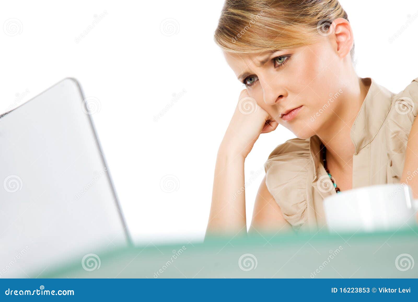 Upset female laptop stock image. Image of upset, isolated - 16223853