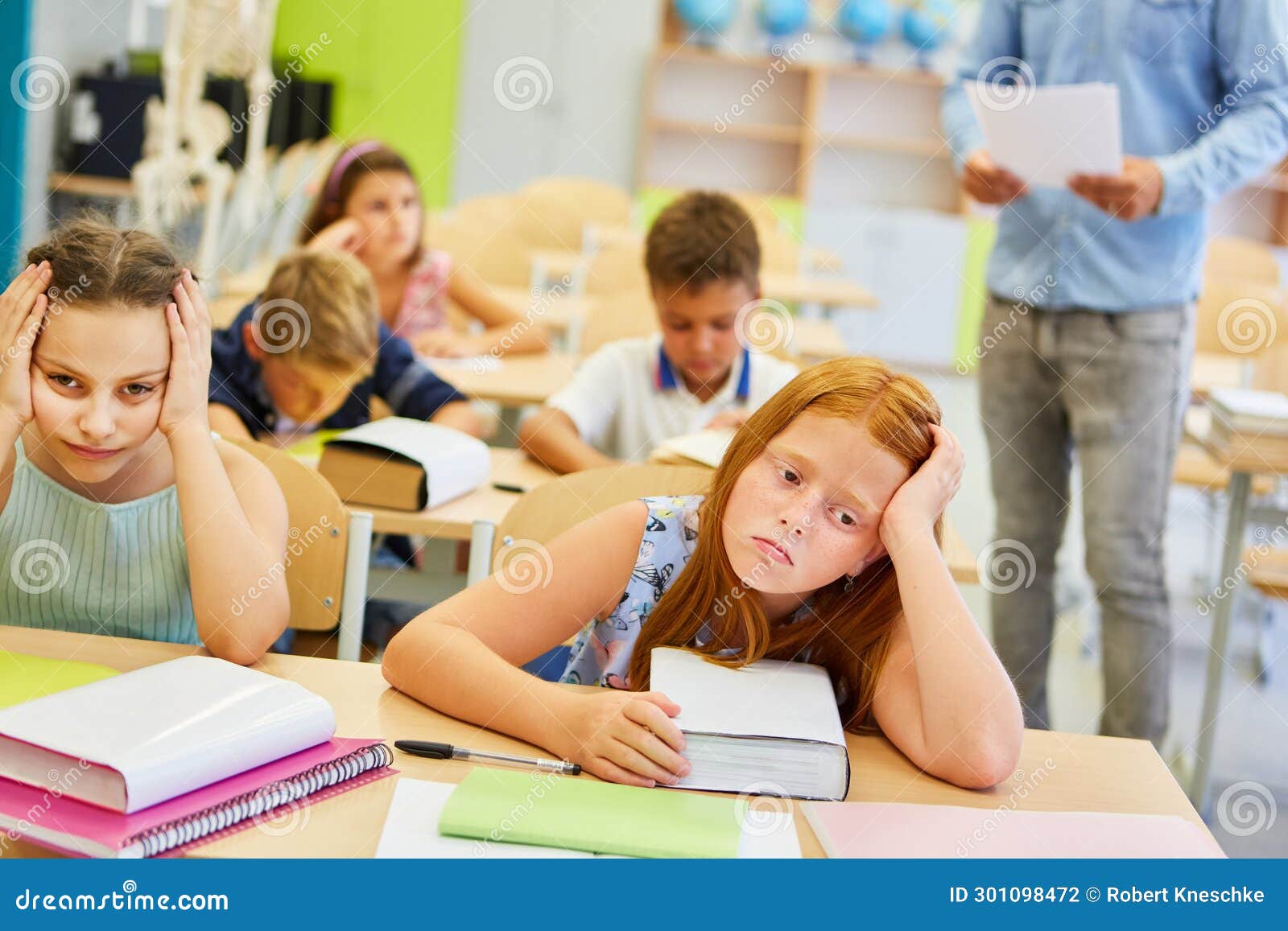 Upset Female Students in Classroom Stock Photo - Image of lesson, exam ...