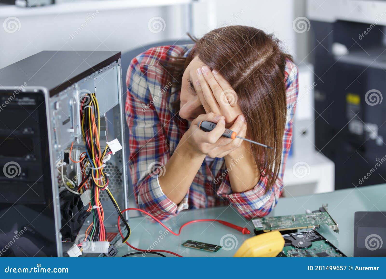 Upset Female Technician Looking at Broken Pc Stock Image - Image of ...