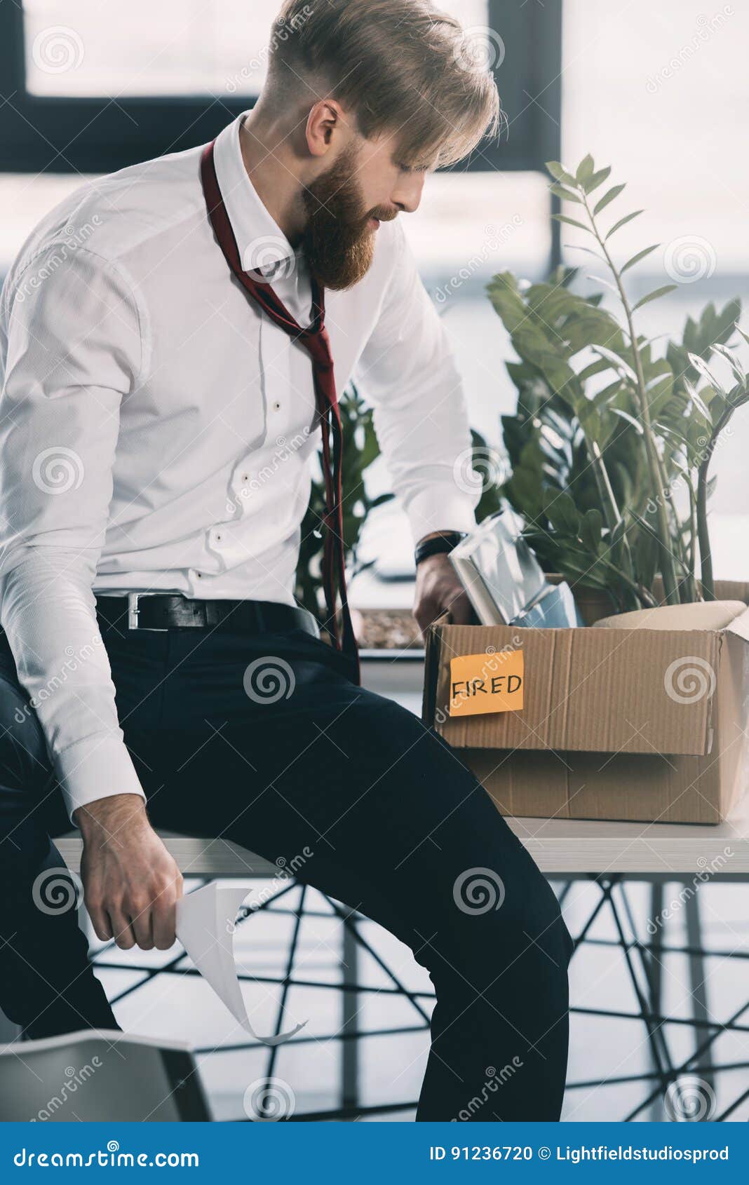 Upset Fired Dismissed Young Woman Employee Packing Box Leaving W ...