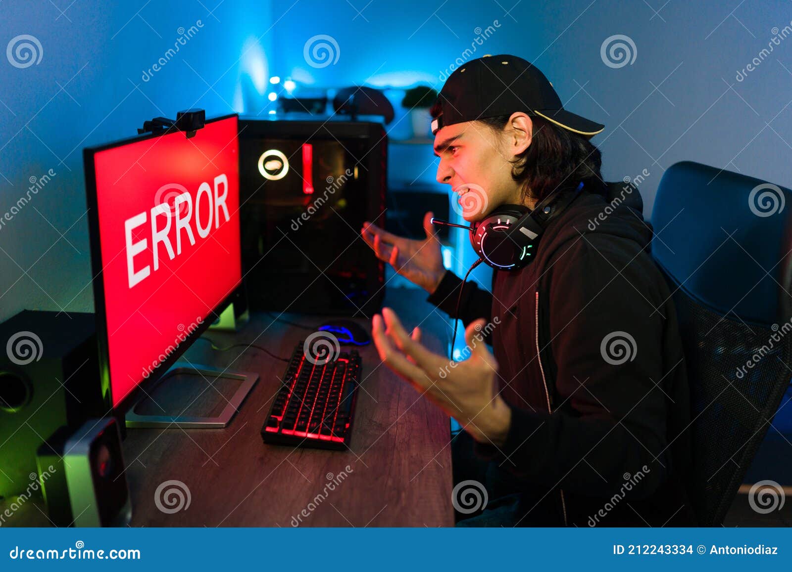 Upset Gamer Getting Mad and Shouting because he Can`t Play Stock Photo ...