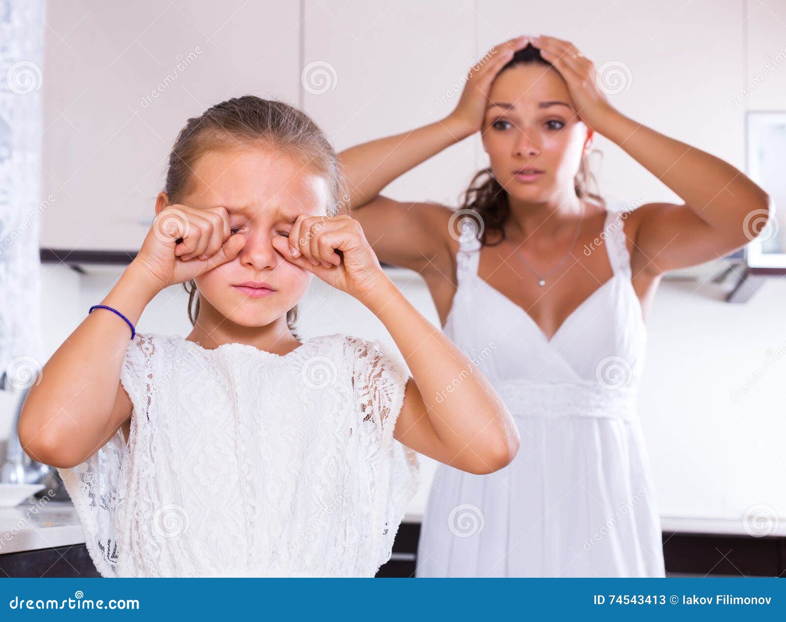 Upset Girl And Mother Arguing Stock Image Image Of Miserable