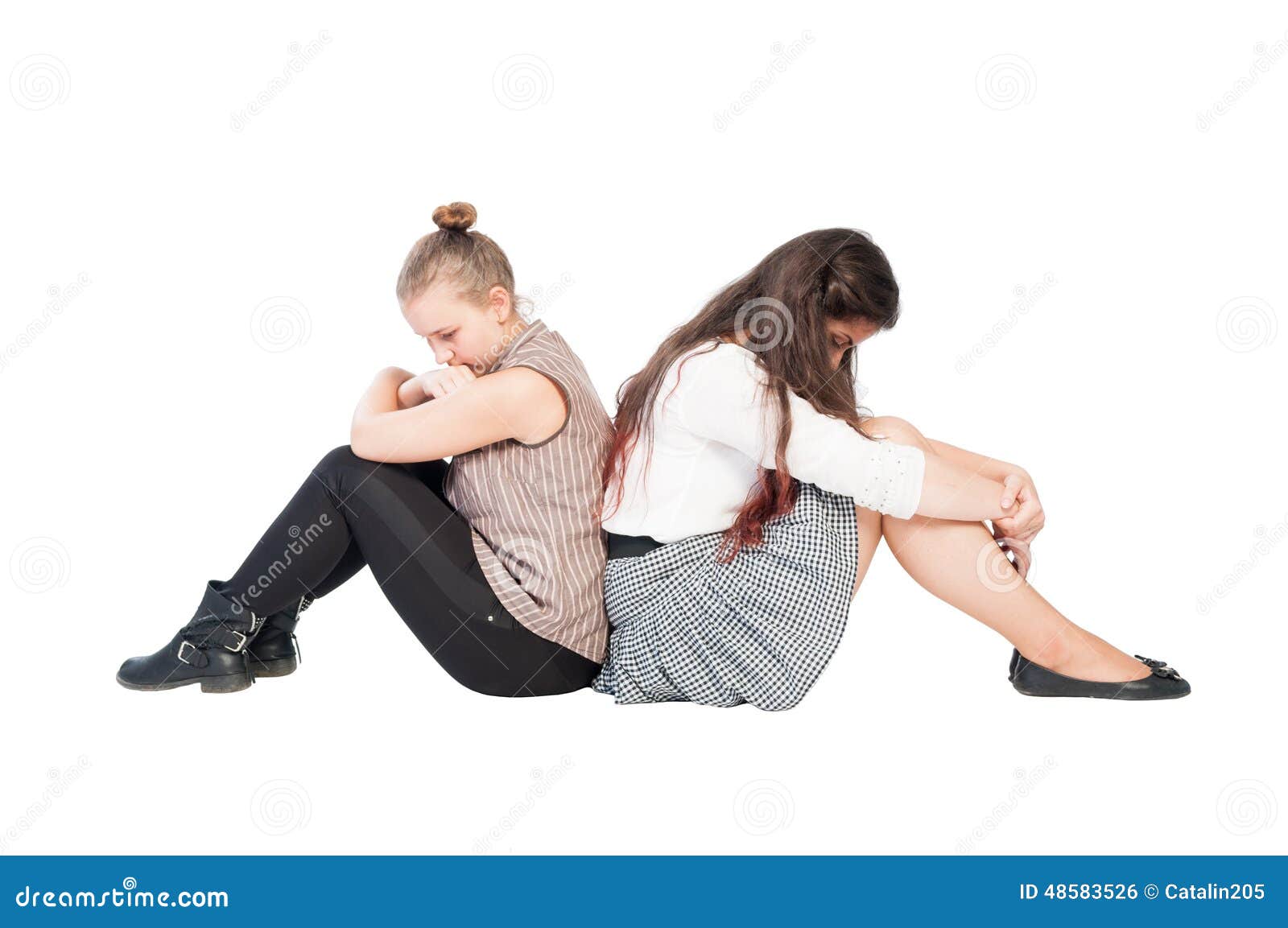 Upset Girls Sitting Back To Back Stock Photo - Image of student, girls ...