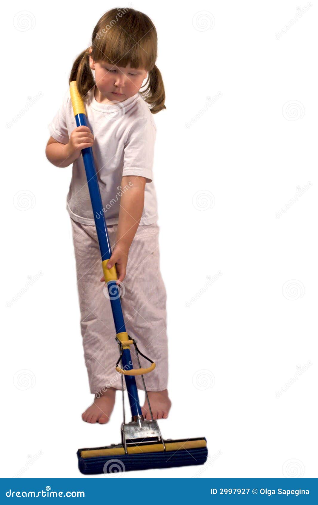 Upset little girl with mop stock image. Image of labour - 2997927