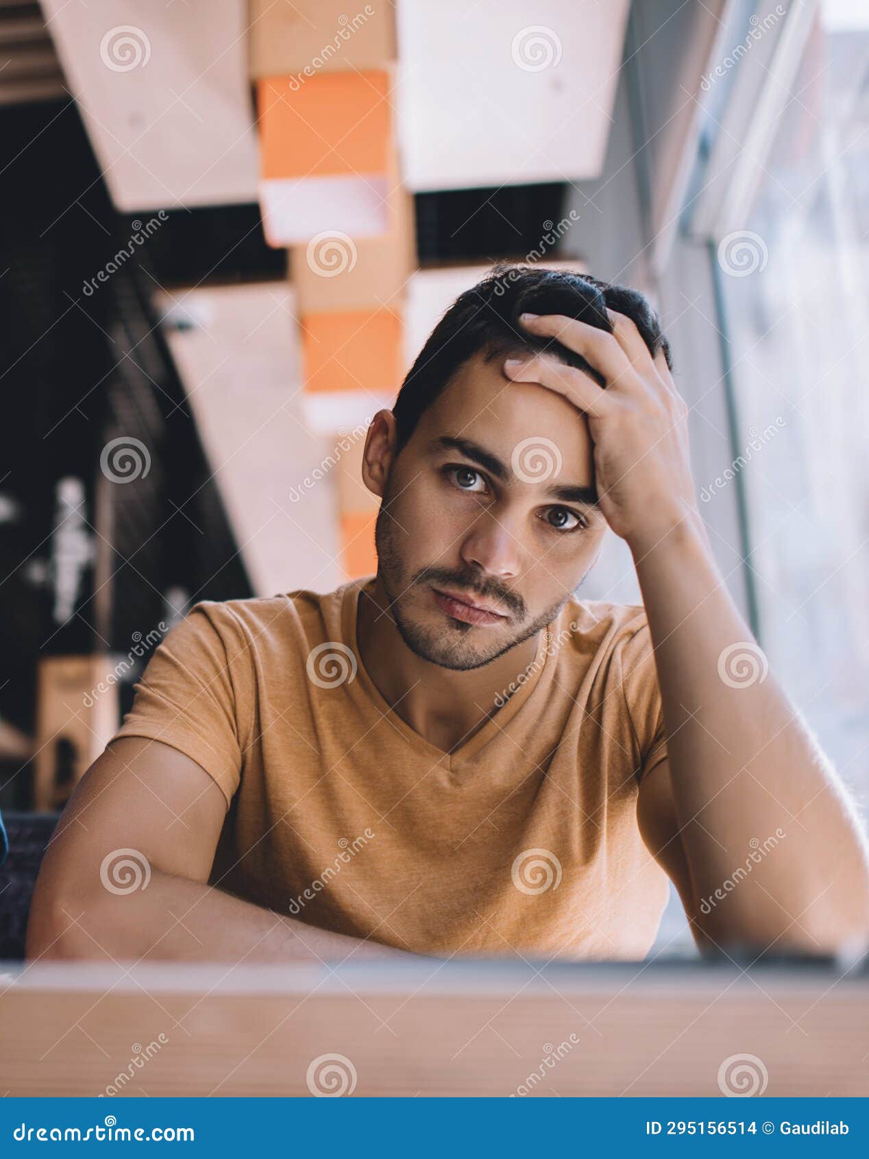 Upset Male Students Working on Diploma Project in Cafe Stock Photo ...