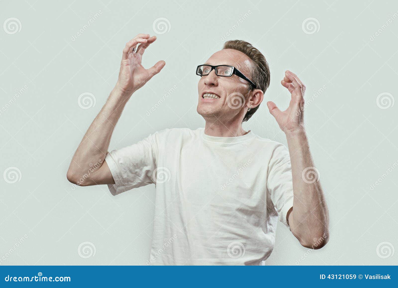 Upset Man in Anger Look Left and Up His Hands Stock Image - Image of ...
