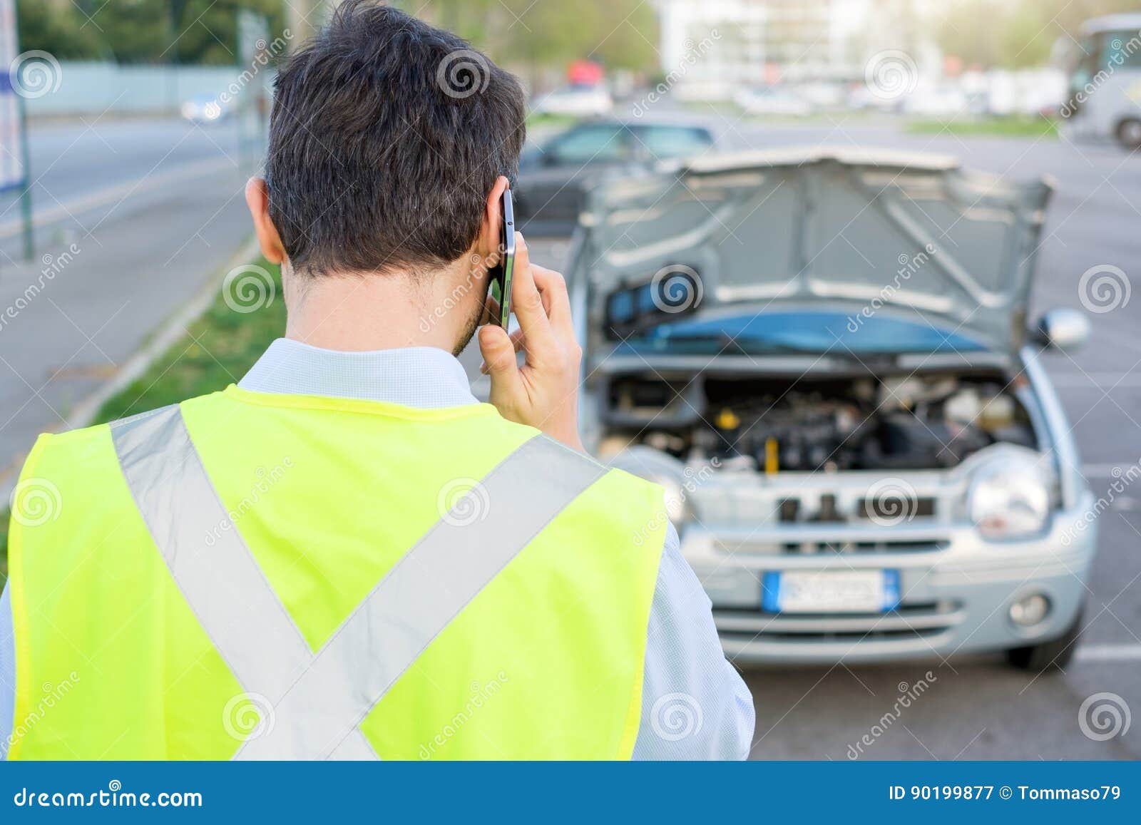 Upset Man Calling Assistance Car Mechanic Service Stock Image - Image ...