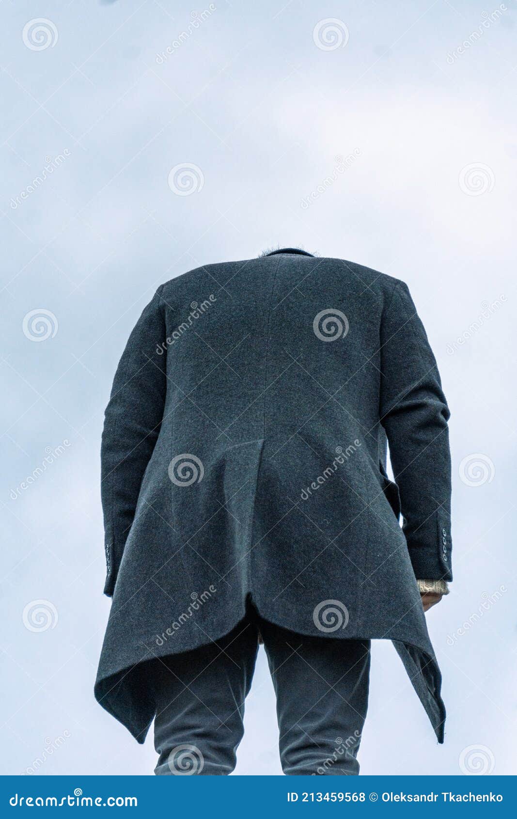 Upset Man in COat from Back Lean His Head. Headless Weird Photo Stock ...