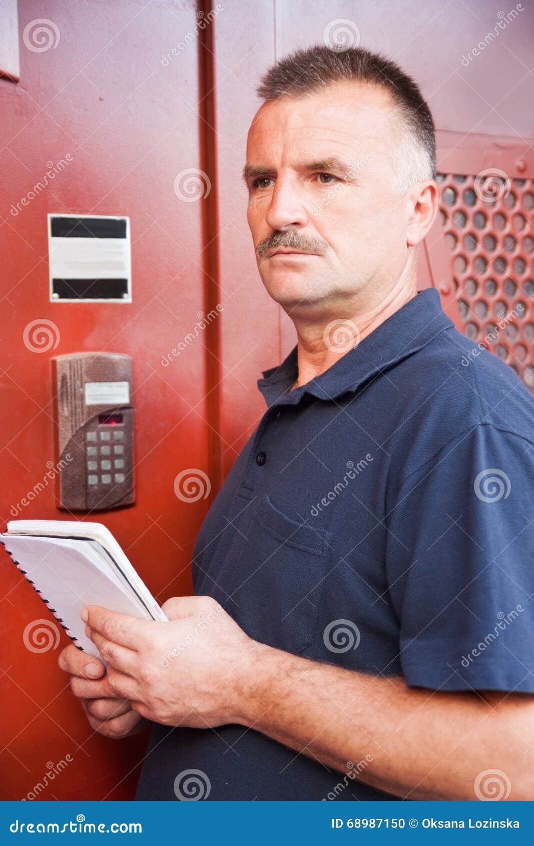 Upset man and intercom stock photo. Image of close, repairman - 68987150