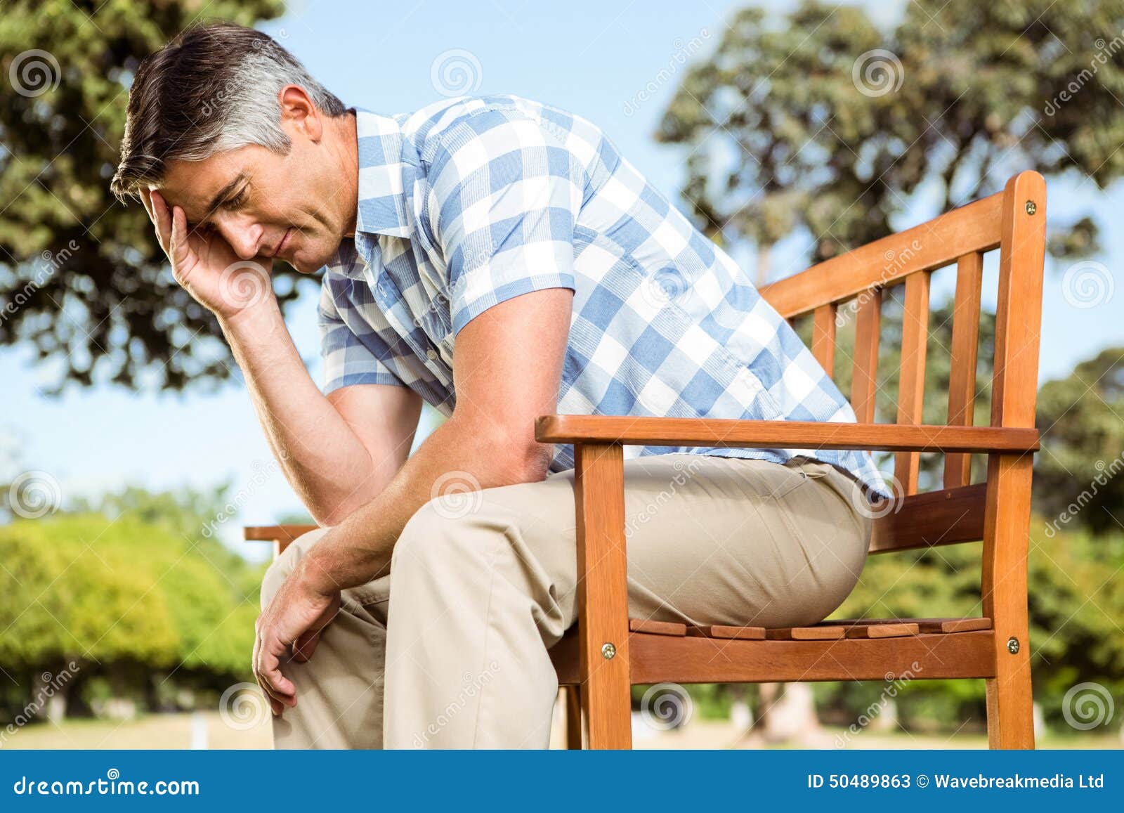 Upset Man Sitting on Park Bench Stock Image - Image of melancholy ...