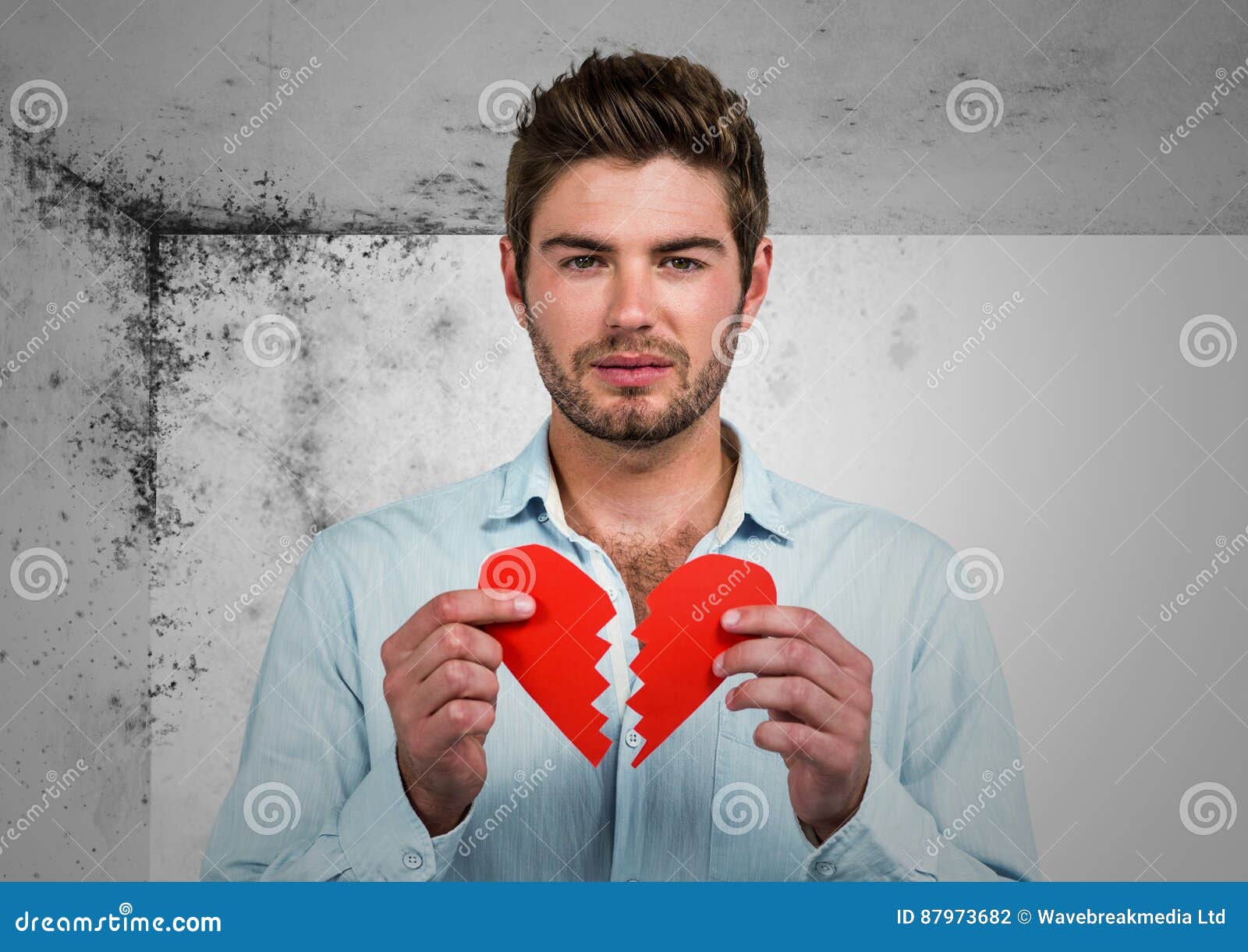 Upset Man Standing with a Broken Heart Stock Illustration ...