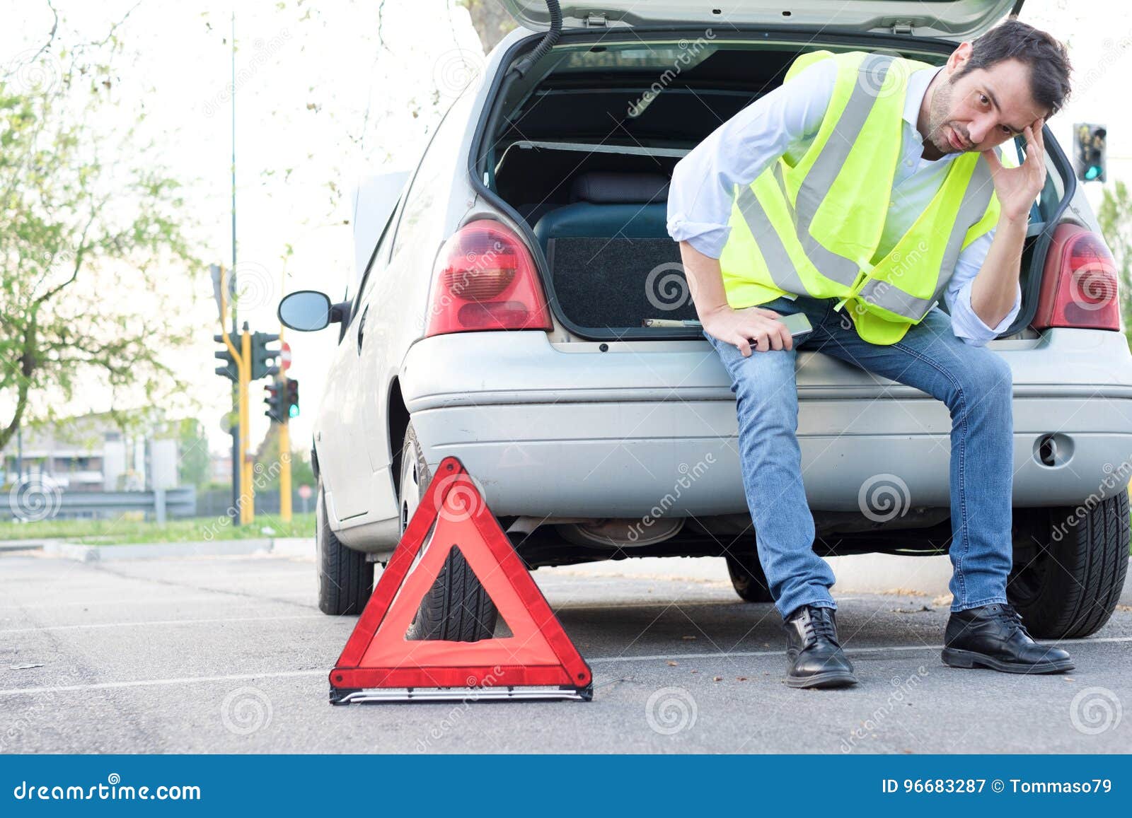 Upset Man Waiting after Unexpected Car Breakdown Stock Image - Image of ...