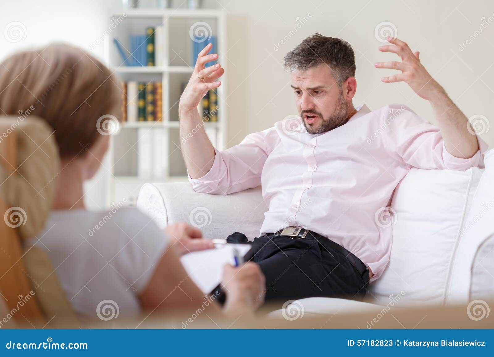 Upset Patient during Psychotherapy Stock Image - Image of depression ...
