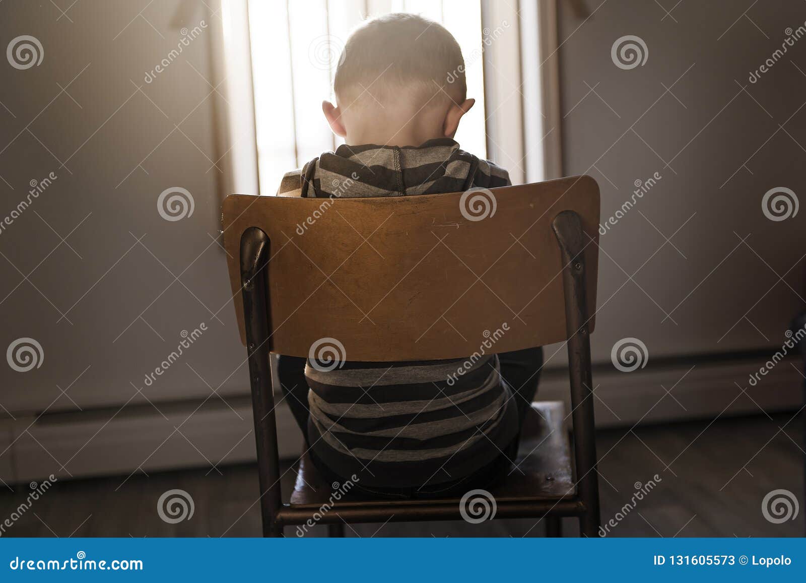 Upset Problem Child Sit On Chair Concept For Bullying, Depression ...