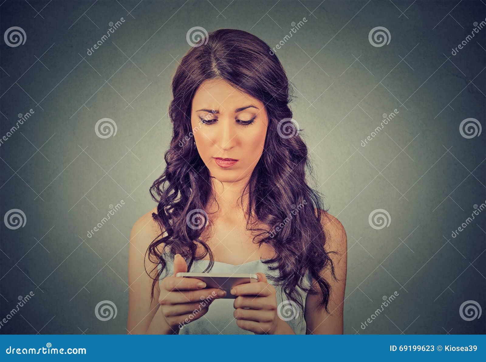 Upset Sad Skeptical Unhappy Serious Woman Talking Texting On Phone