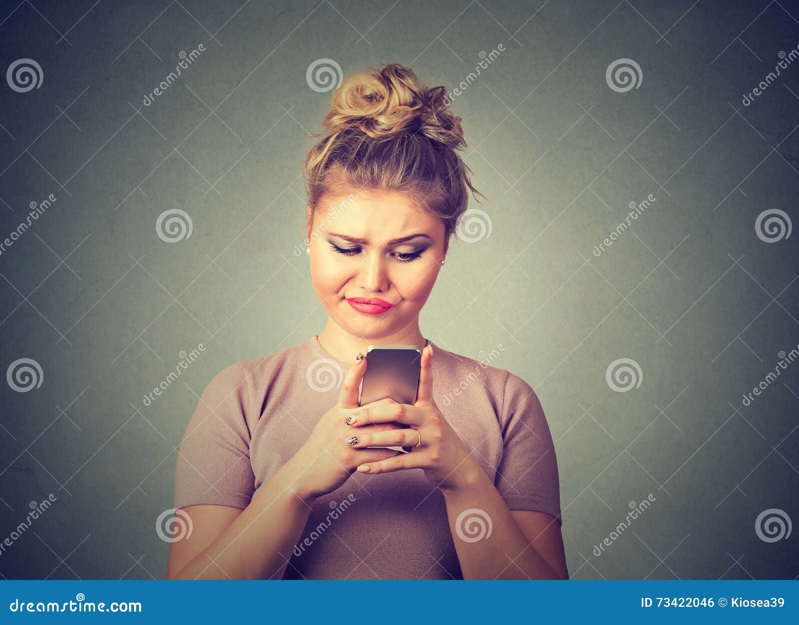 Upset Sad Skeptical Unhappy Woman Talking Texting On Phone Displeased