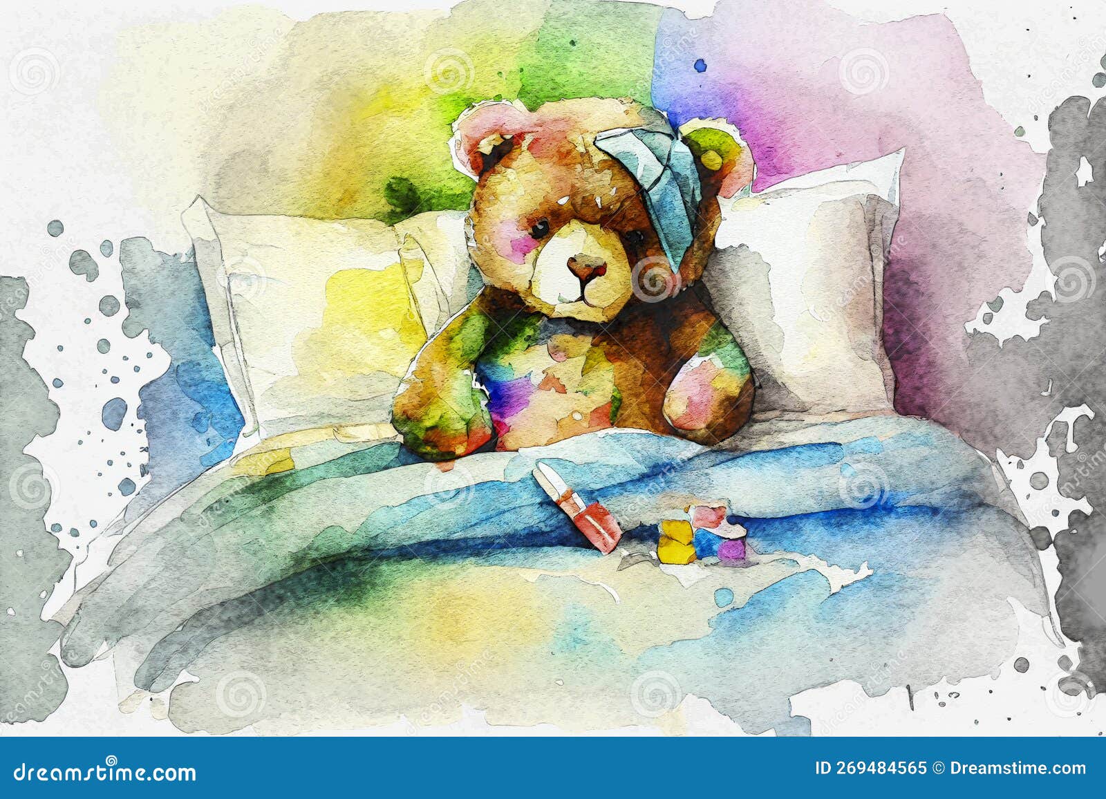 Upset Sick Man Lying In Bed And Thinking About His Problems, Pain ...