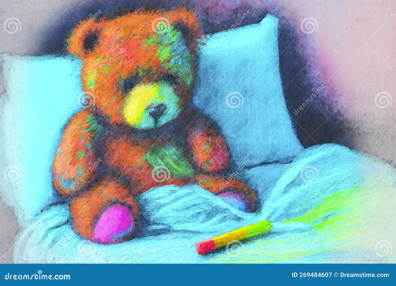 Upset Sick Teddy Bear in Bed, Illustration Stock Illustration ...