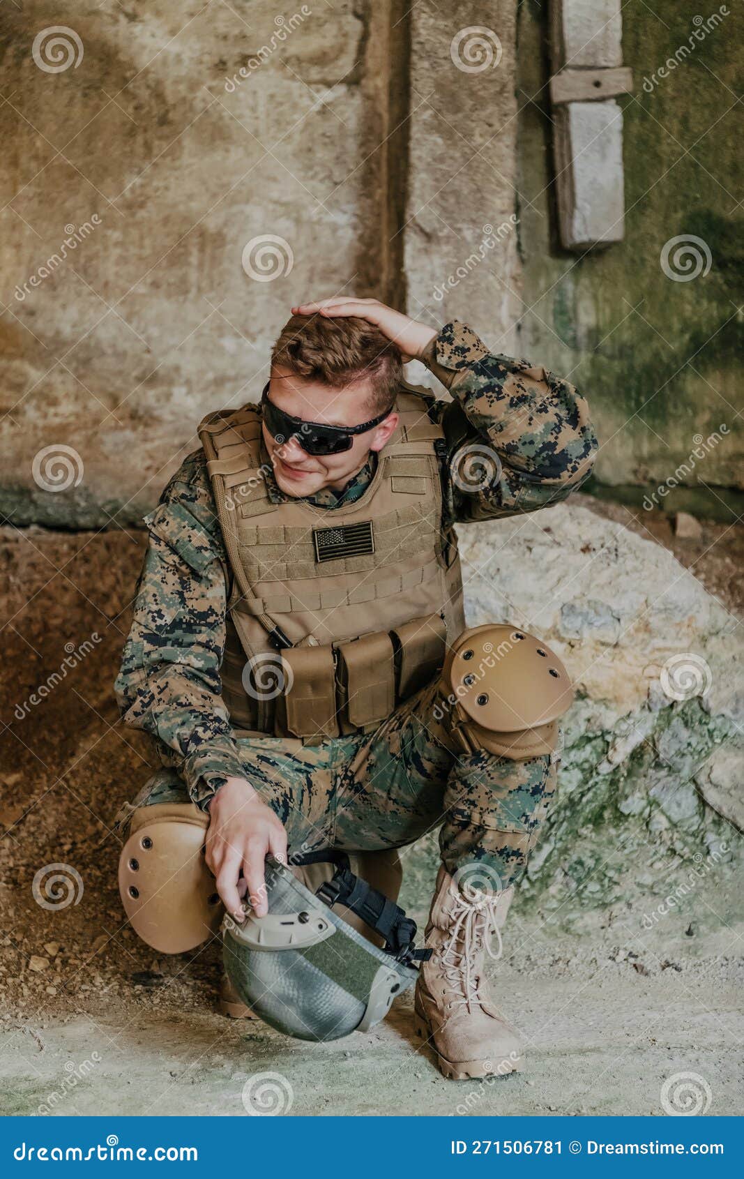 Upset Soldier Has Psychological Problems Holding His Head Stock Image ...