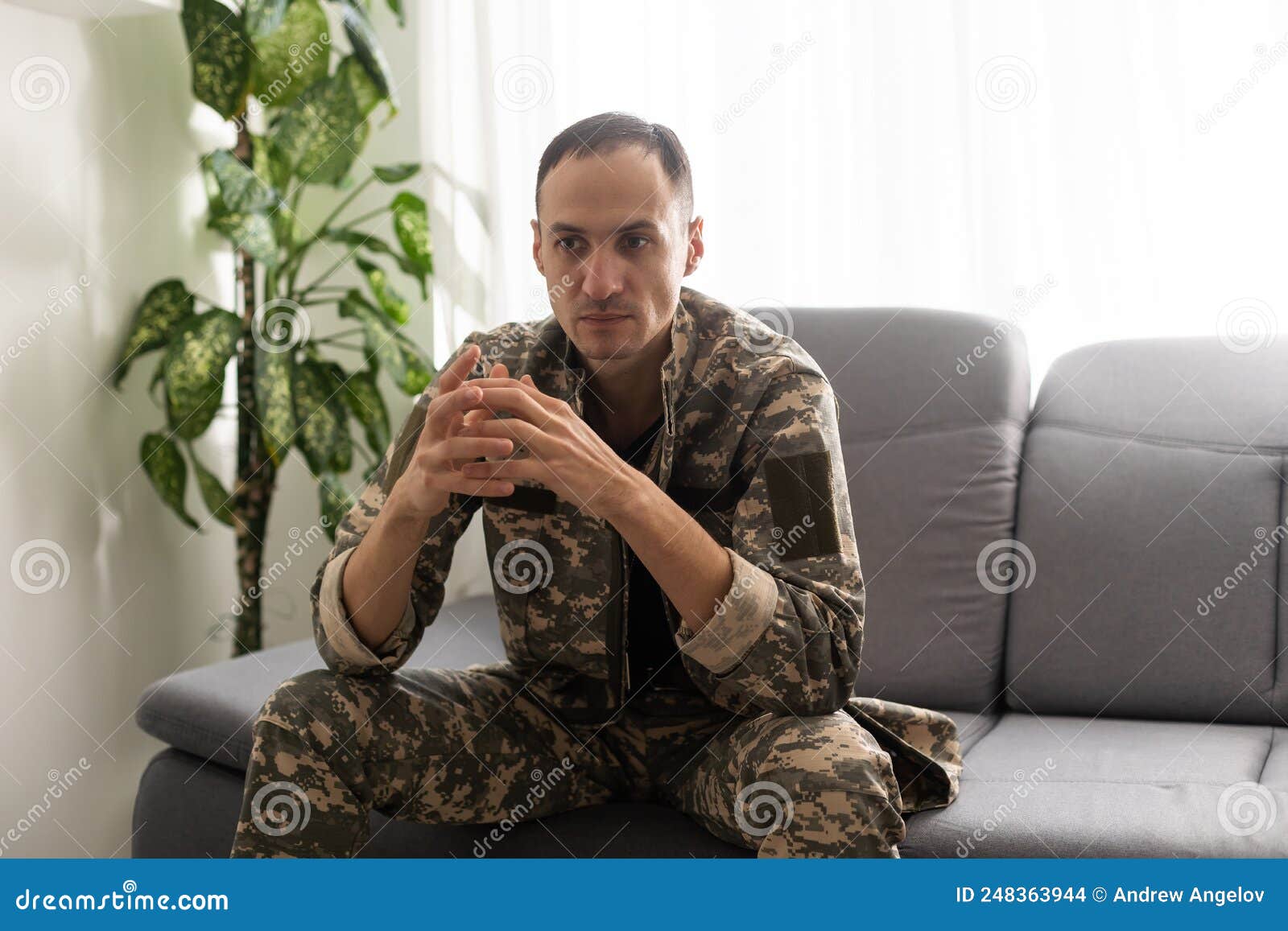 Upset Soldier Remembering Terrifying War, Suffering Ptsd, Psychological ...