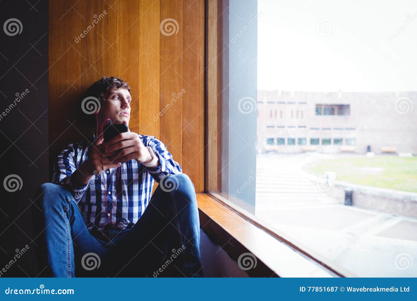Upset Student Looking through Window Stock Image - Image of looking ...