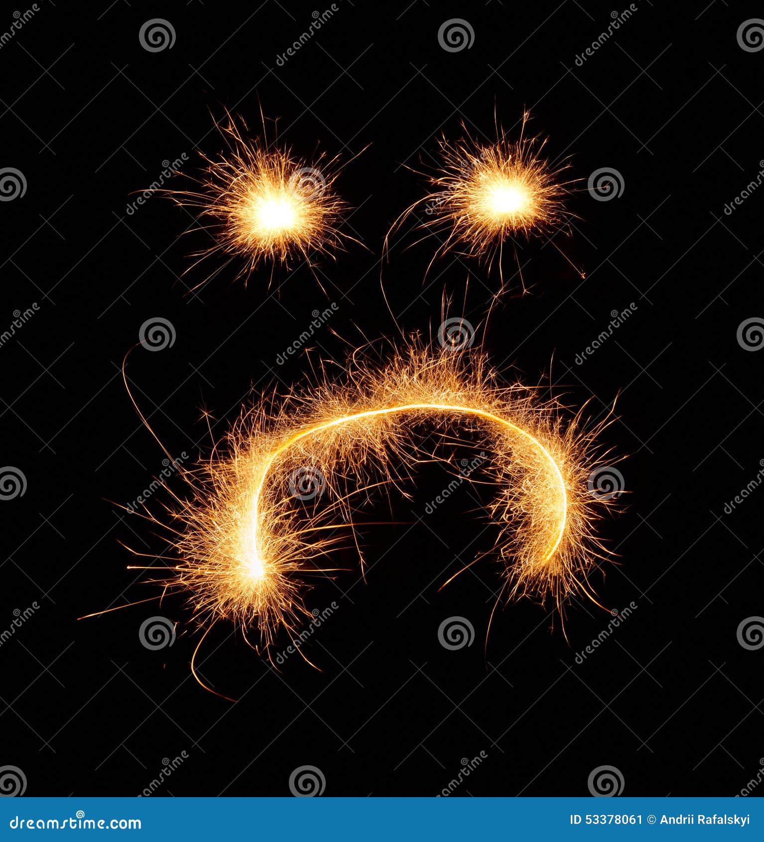 Upset Weird Sad Smiley Drawn with Sparkles on Black Background Stock ...