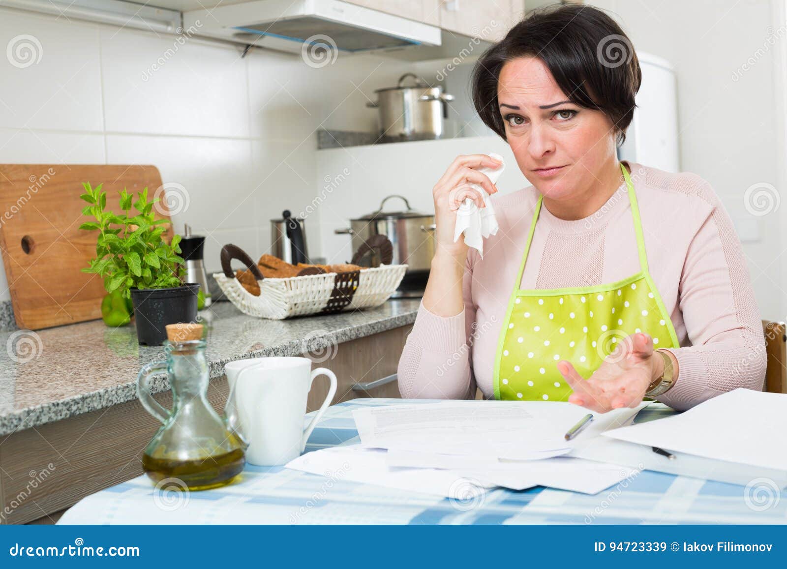 Upset Woman with Bills Crying at Home Stock Image - Image of kitchen ...
