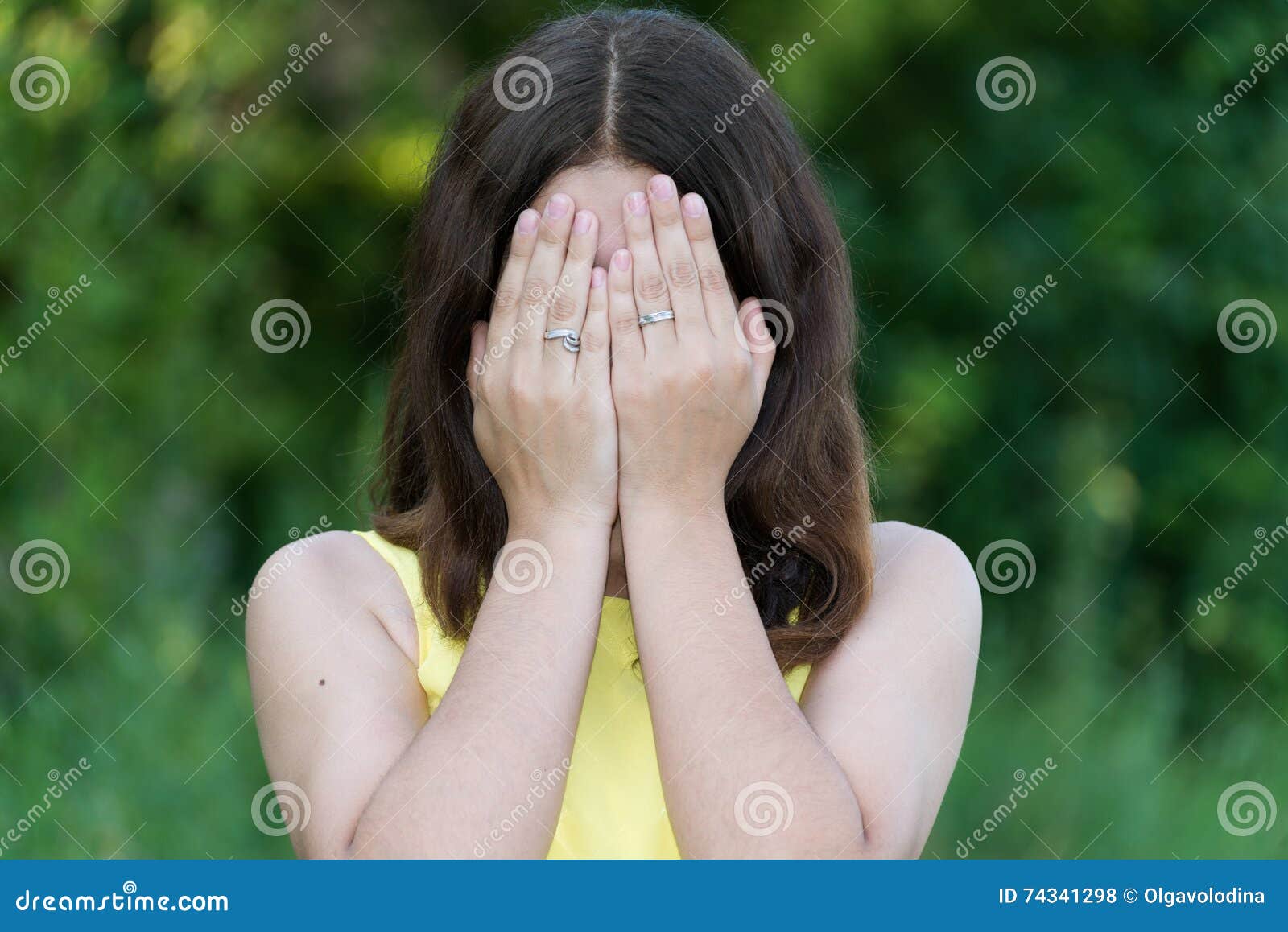 Upset Woman Covers Her Face with Hands Stock Photo - Image of migraine ...