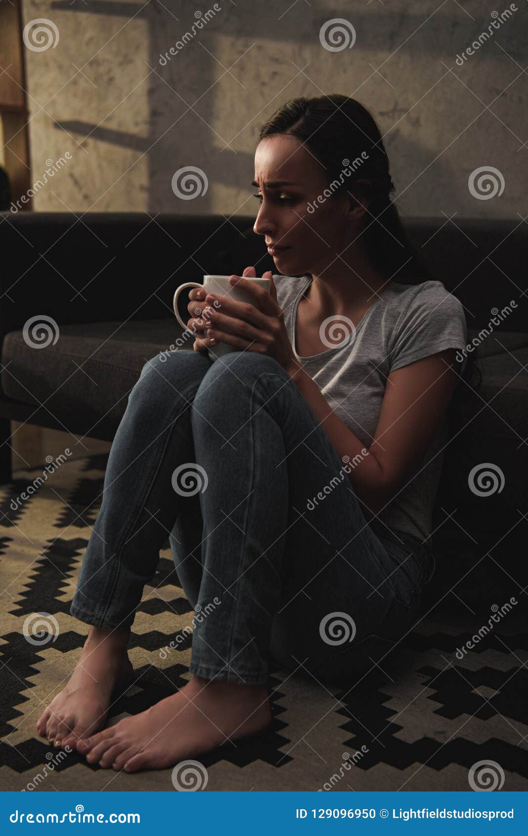 Upset Woman Crying and Holding Cup Stock Photo - Image of sadness ...