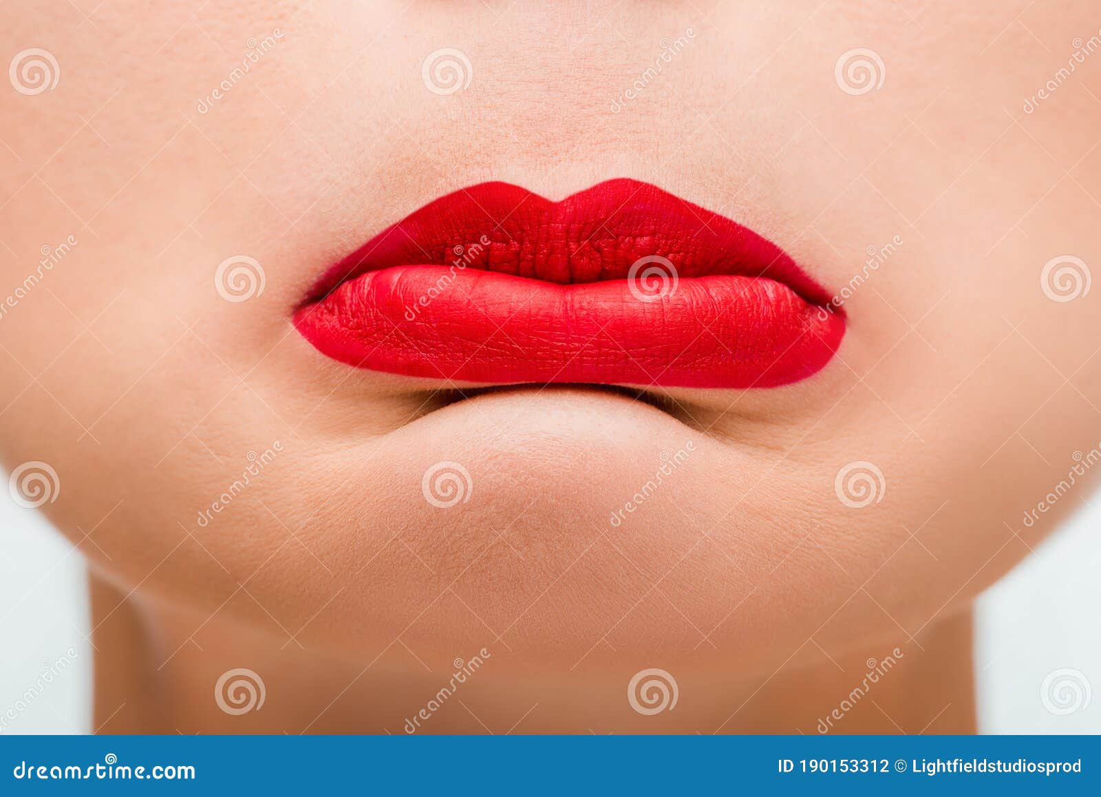 Upset woman with red lips stock photo. Image of mouth - 190153312