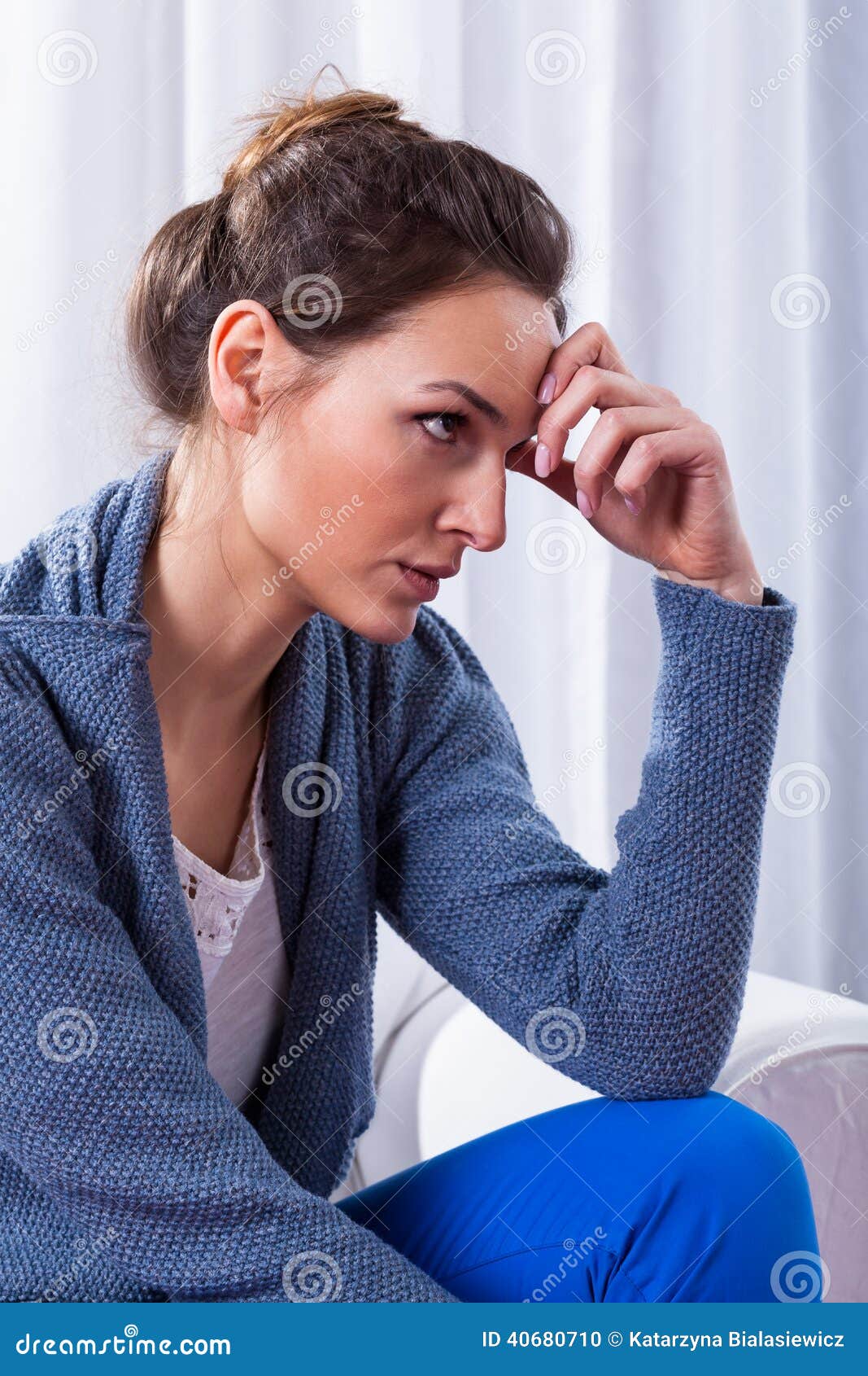 Upset woman stock photo. Image of home, unhappiness, sofa - 40680710