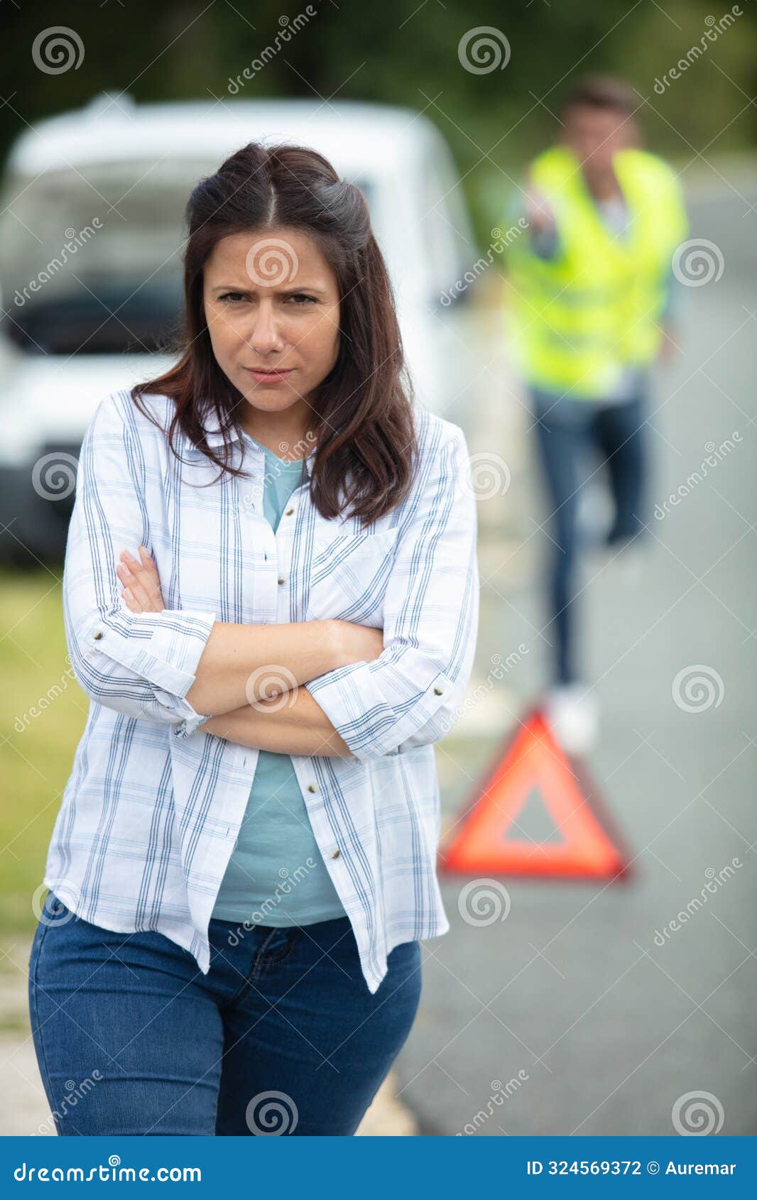 Upset Woman Waiting Help Having Car Breakdown Stock Photo - Image of ...