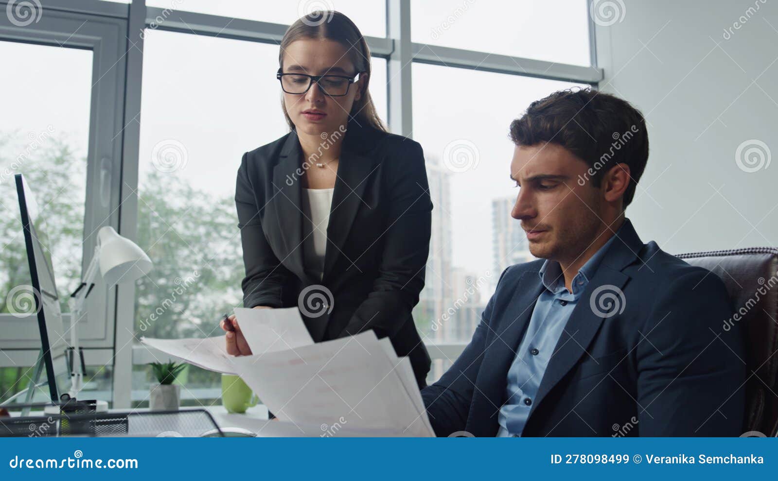 Upset Workers Check Documents in Office. Two Colleagues Talking ...